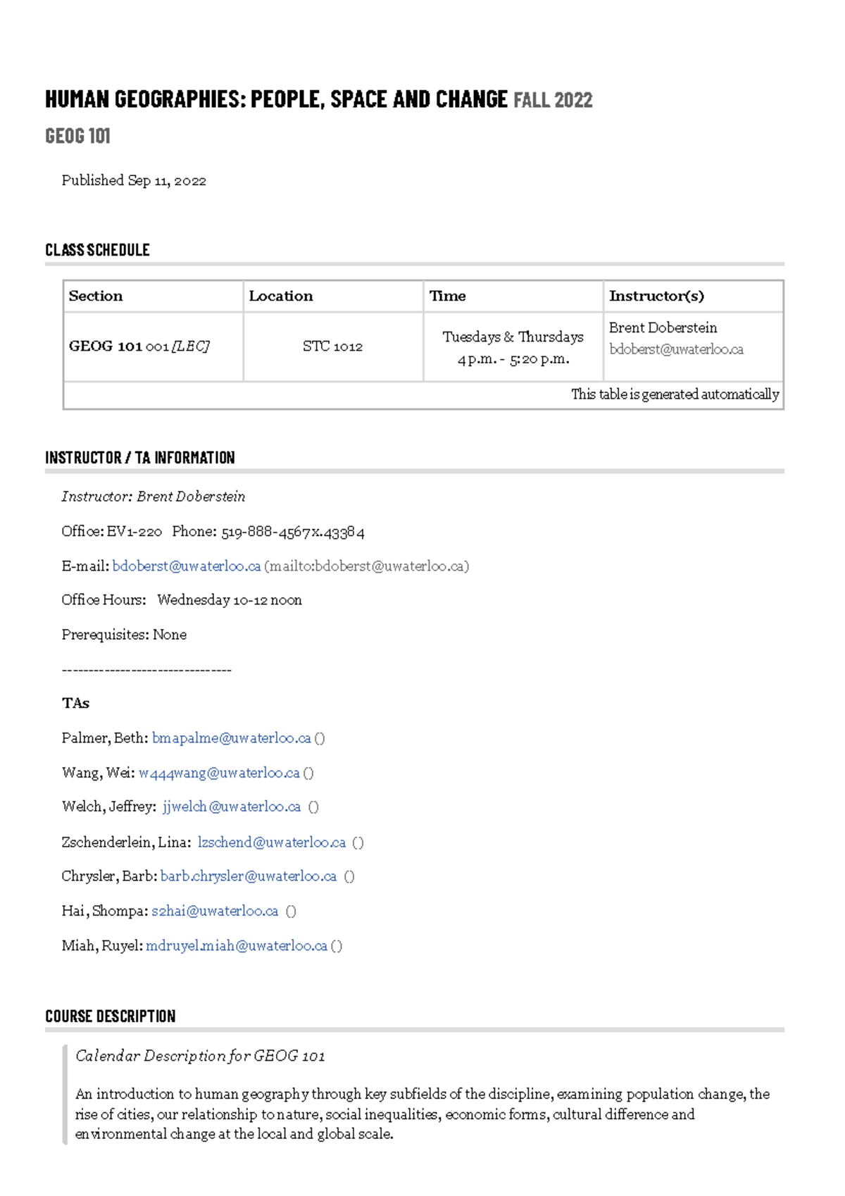 Course Outline - Human Geographies People, Space and Change - HUMAN ...