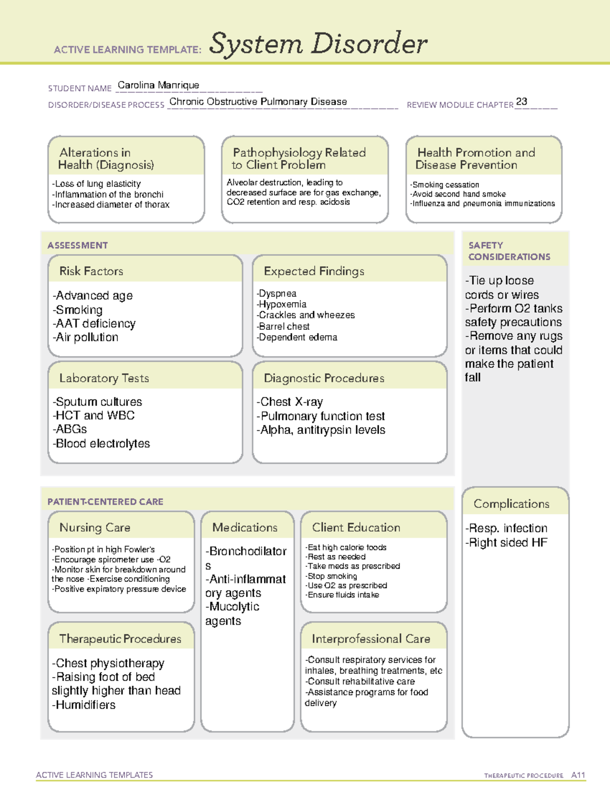COPD - Assignment - ACTIVE LEARNING TEMPLATES TherapeuTic procedure A ...