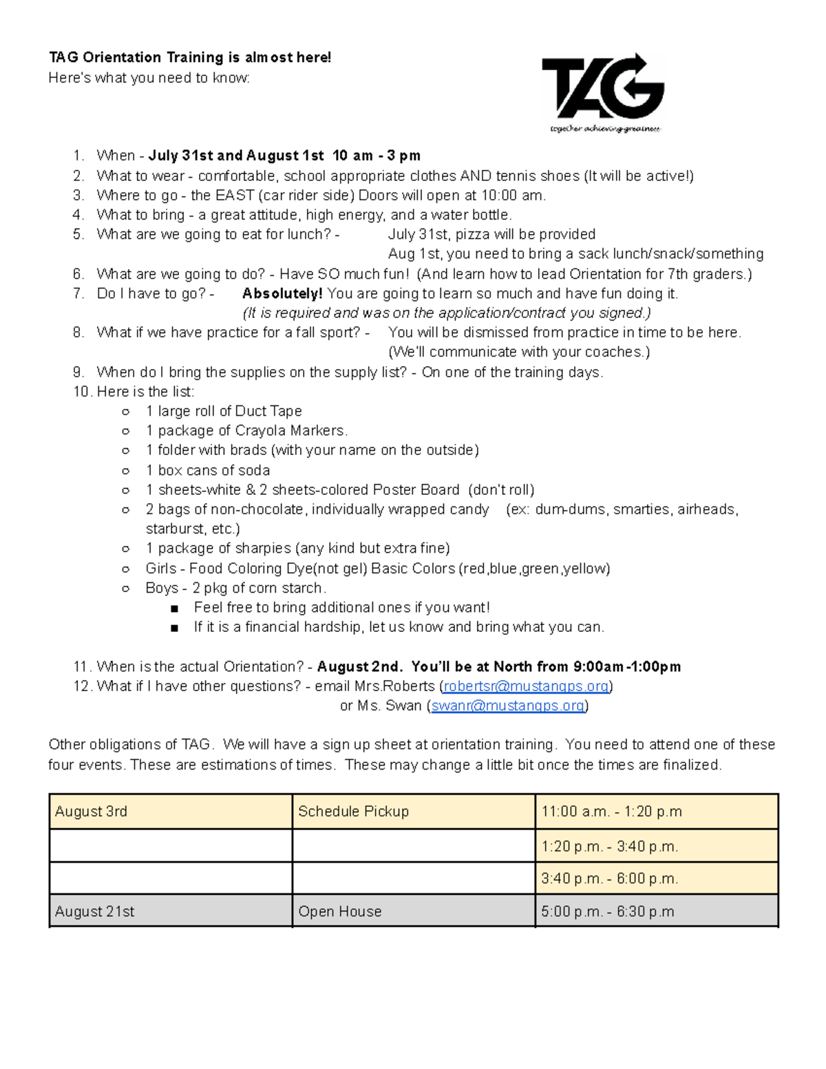 Orientation Training Info to Know - TAG Orientation Training is almost here! Here’s what you ...