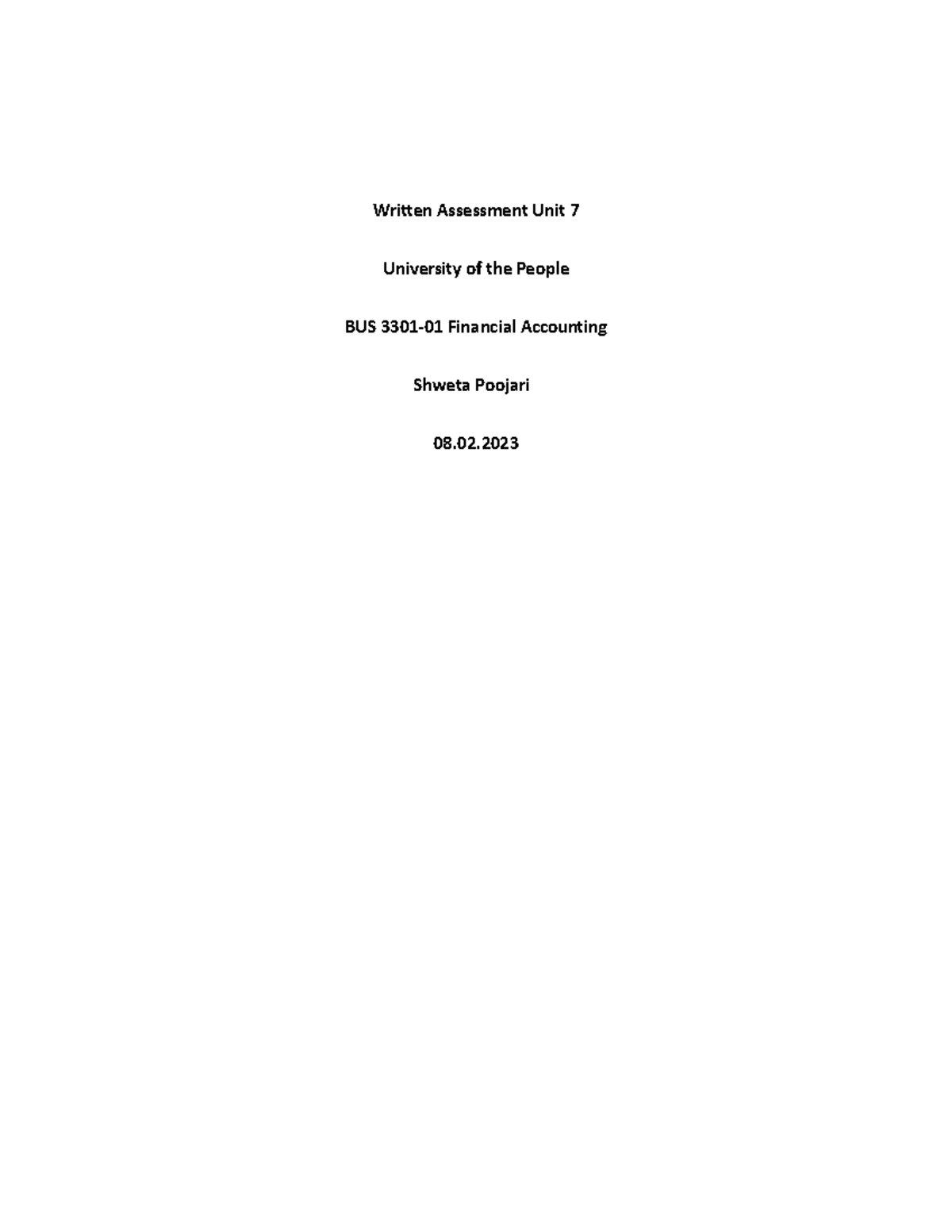 Written Assessment Unit 7 Financial Accounting - Written Assessment ...