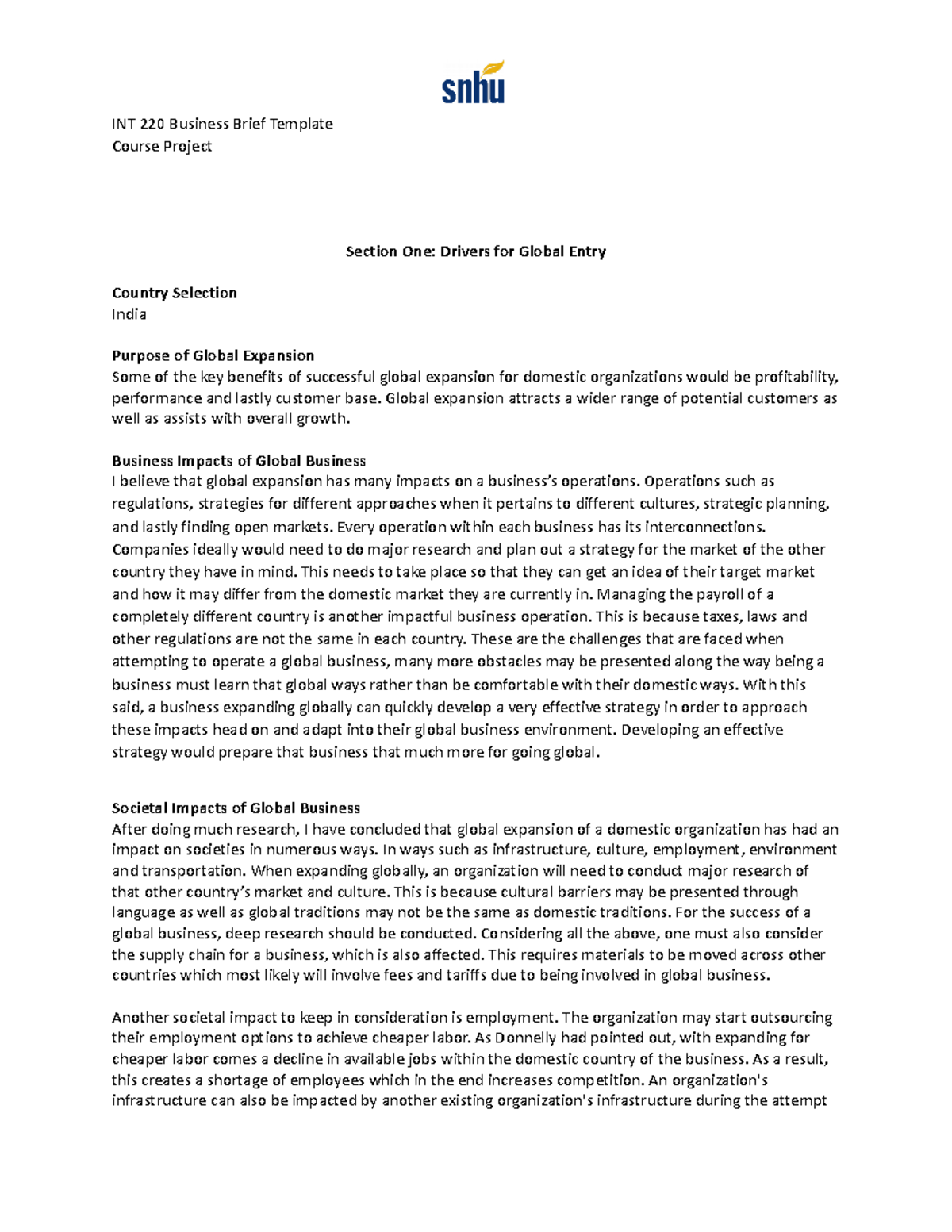 INT 220 Business Brief Template 2-Rebecca Dingess - INT 220 Business ...