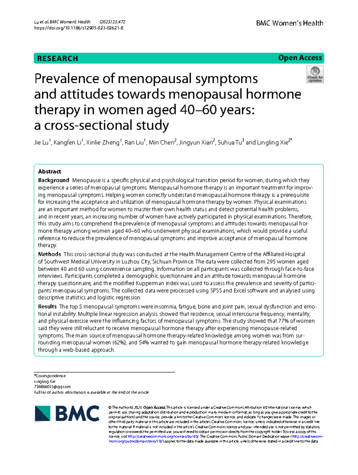 Menopause Nursing Journal - Lu et al. BMC Women’s Health (2023) 23: doi ...