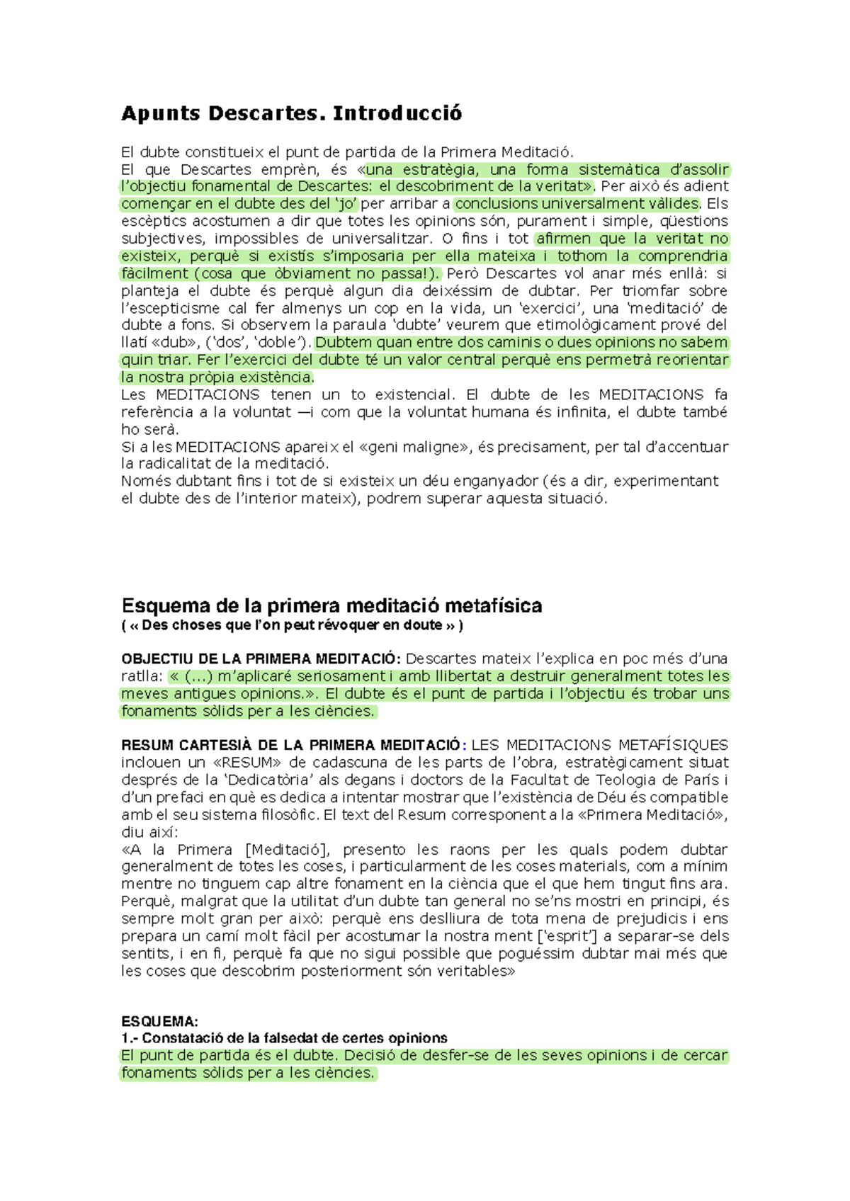 Esquema apunts meditacions metafísiques - Apunts Descartes. Introducció ...