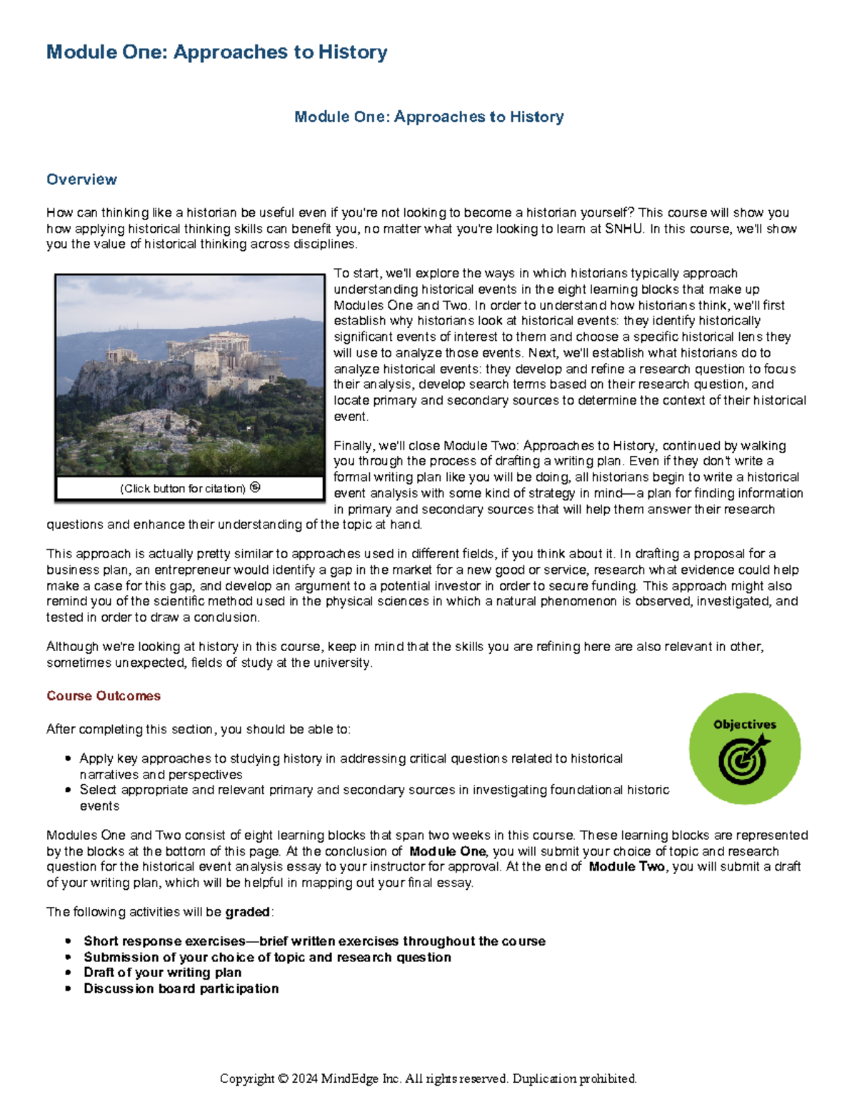 Module One Approaches to History - (Click button for citation) Module ...