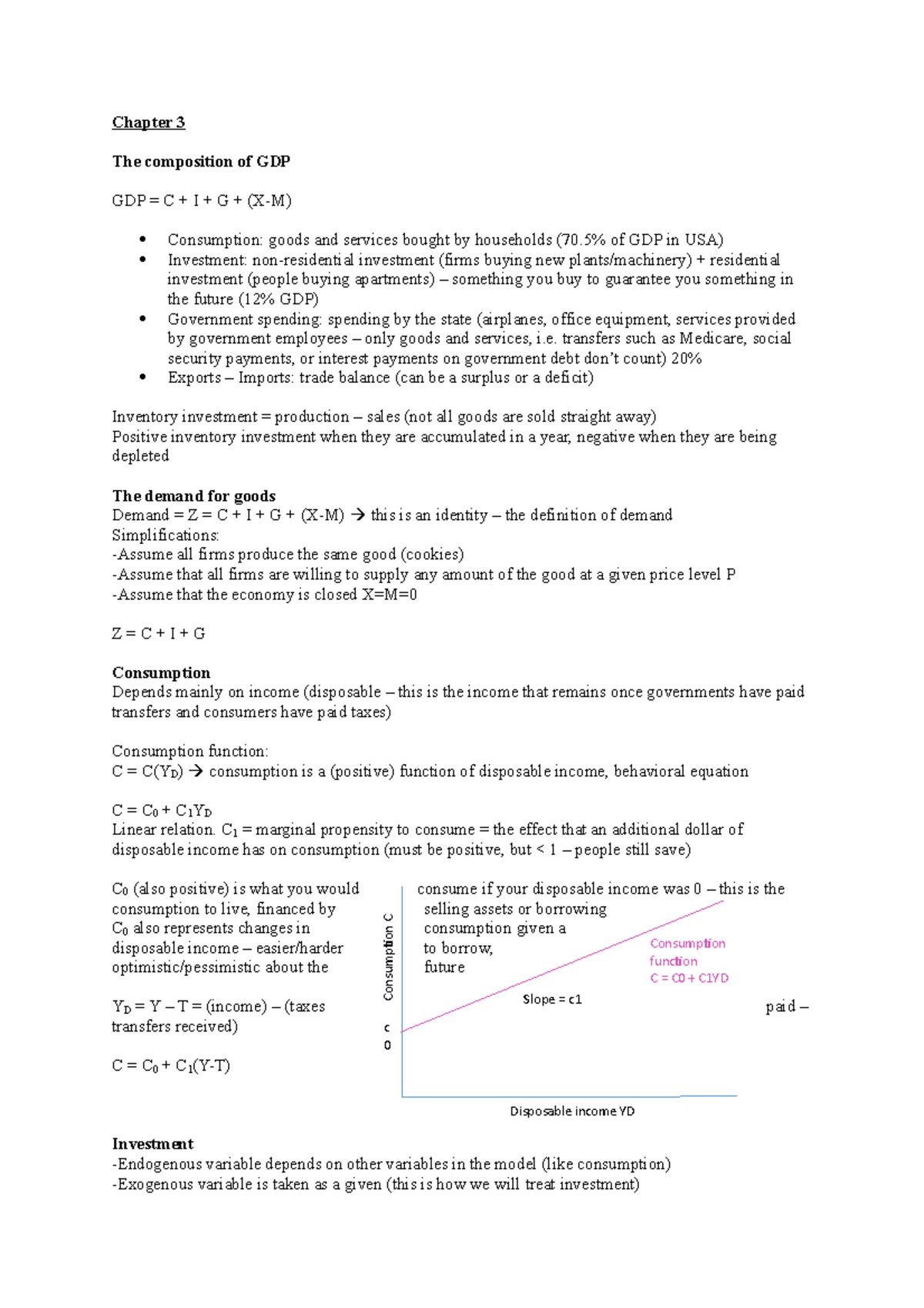 Chapter 3 - Chapter 3 The composition of GDP GDP = C + I + G + (X-M ...