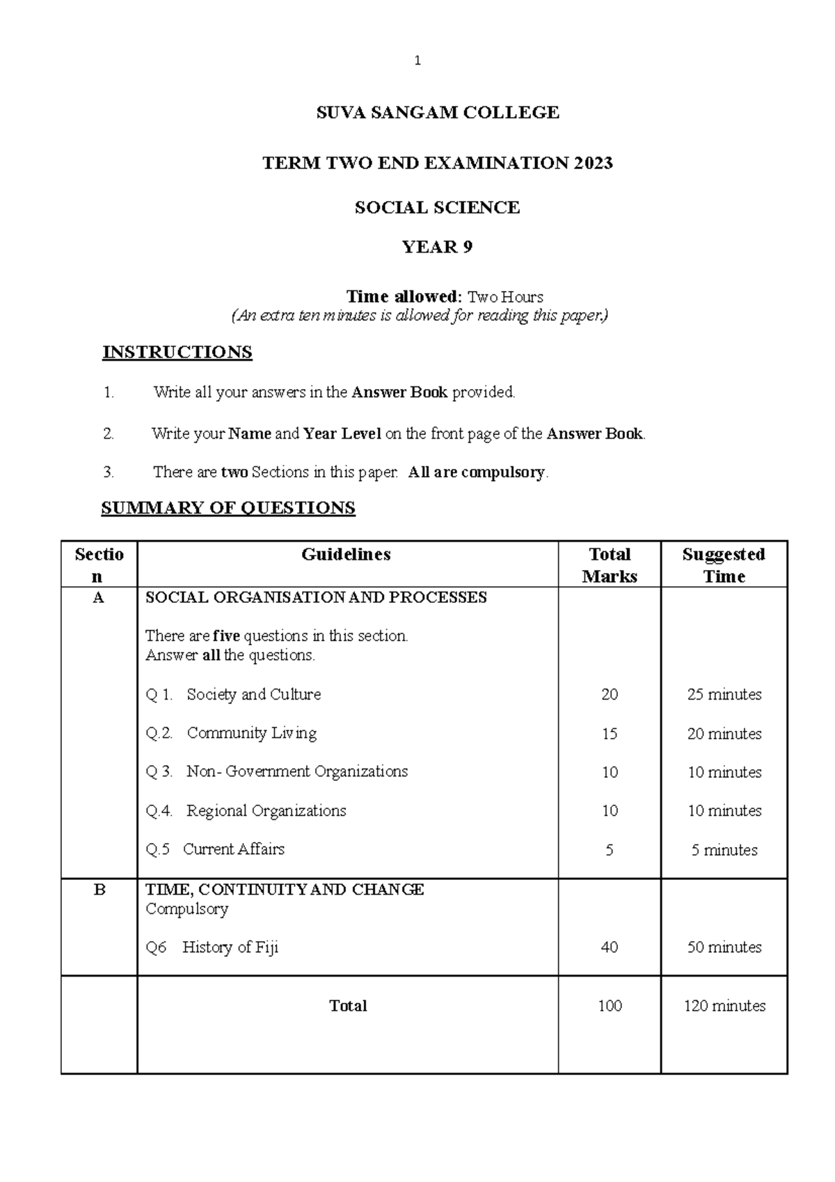 23 T2E YR 9 Social QP - sOME COURSEWORK - SUVA SANGAM COLLEGE TERM TWO ...