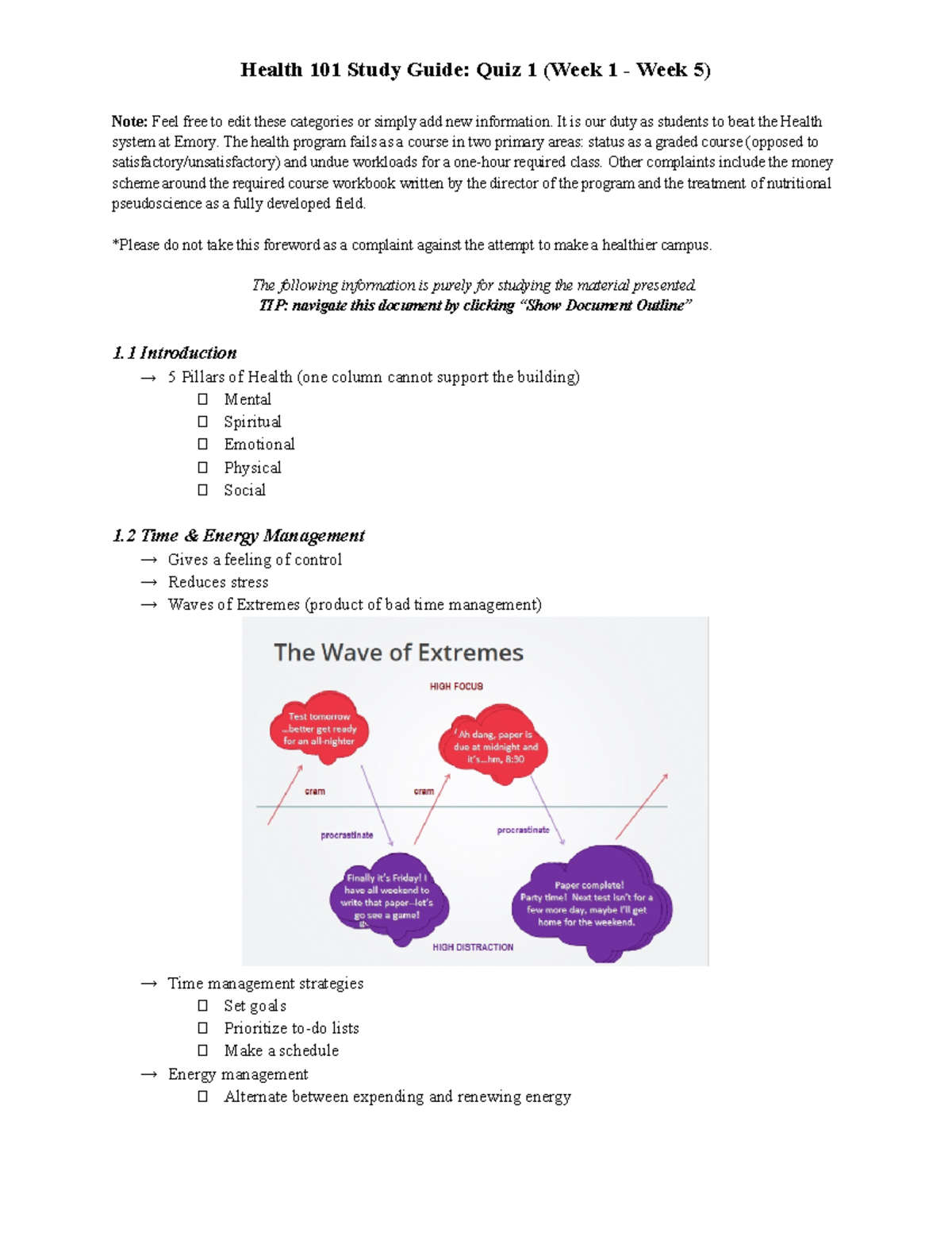 Health Study Guide - Health 101 Study Guide: Quiz 1 (Week 1 - Week 5 ...