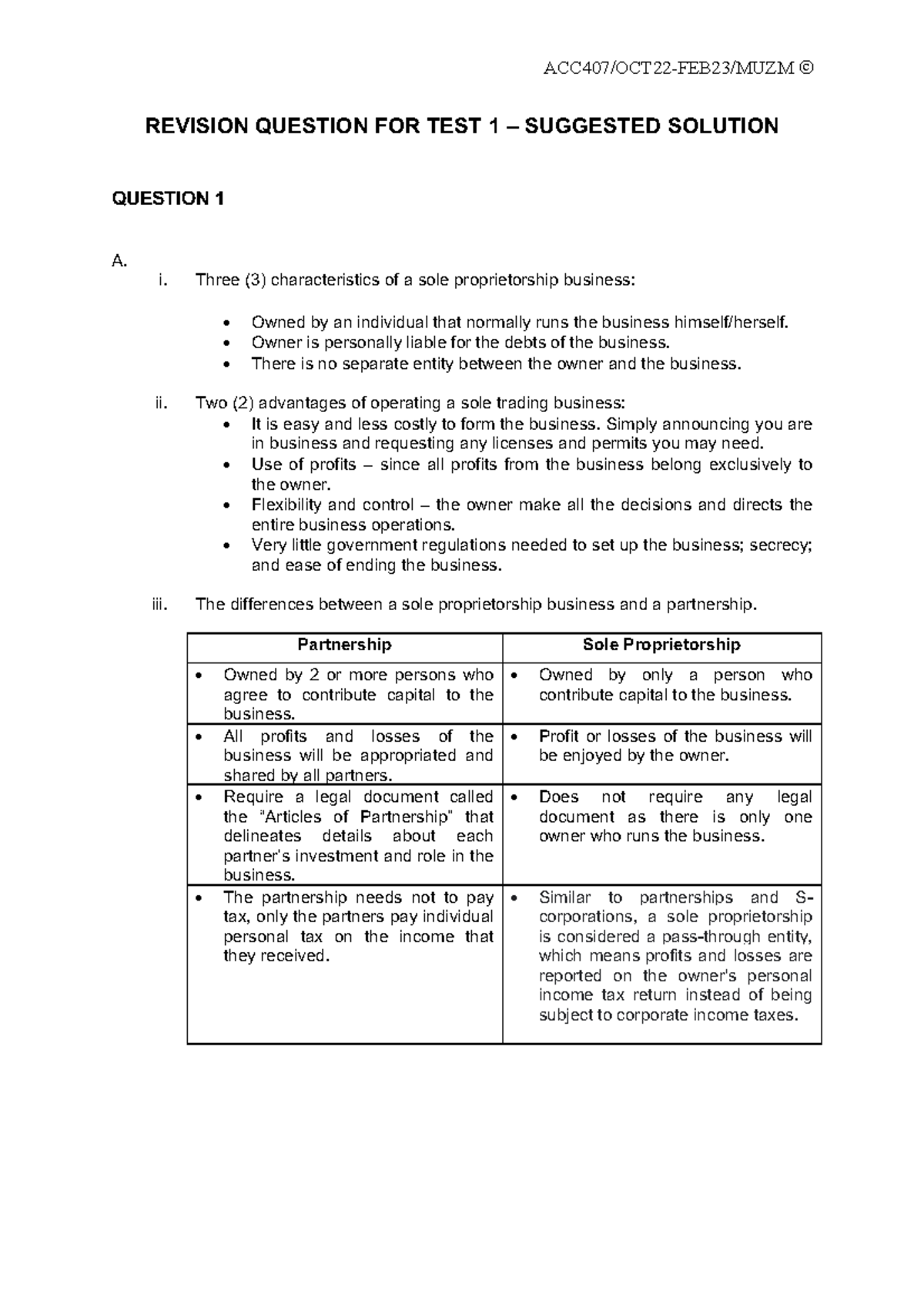 Revision Question FOR TEST 1- Suggested Solution - REVISION QUESTION ...