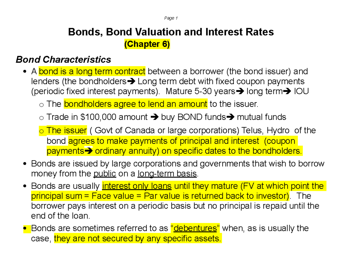 Chapter 6 2019 - Lecture notes - Bonds, Bond Valuation and Interest ...