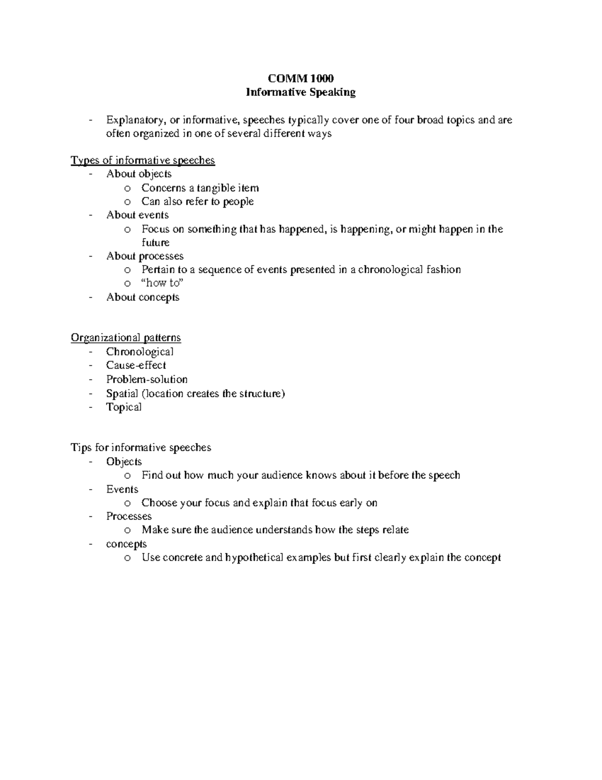 COMM 1000 Informative Speaking - COMM 1000 Informative Speaking ...