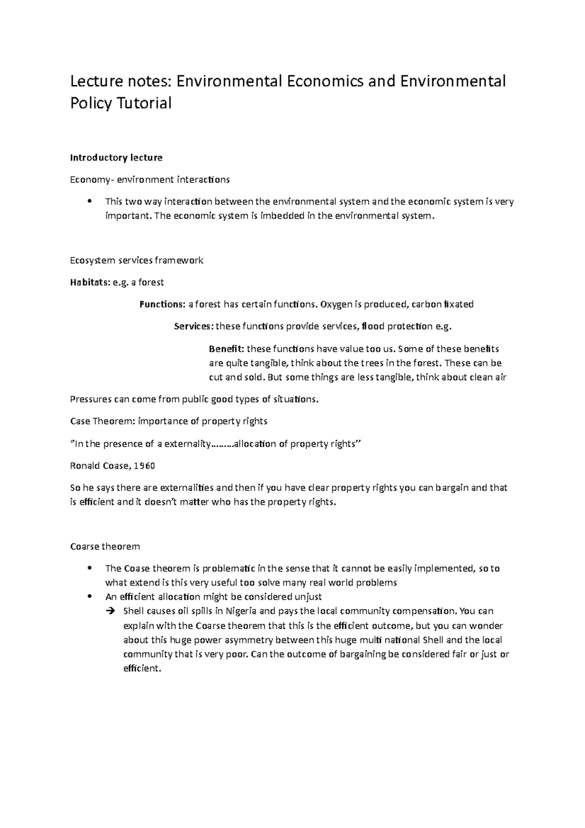 Lecture notes - aantekeningen - Lecture notes: Environmental Economics ...