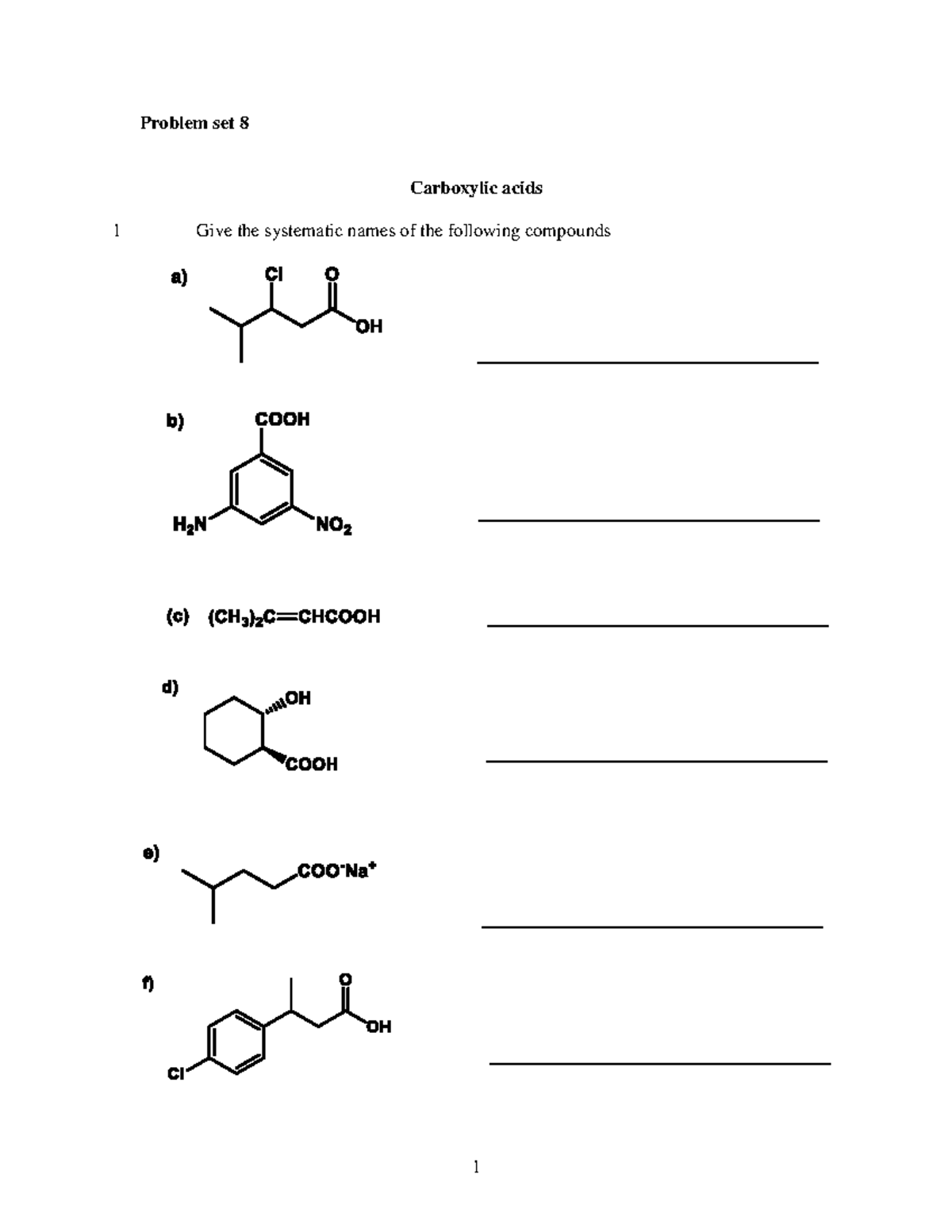 Problem set 8 Carboxylic acids - Chem261 - (Remember: Use curved arrows ...