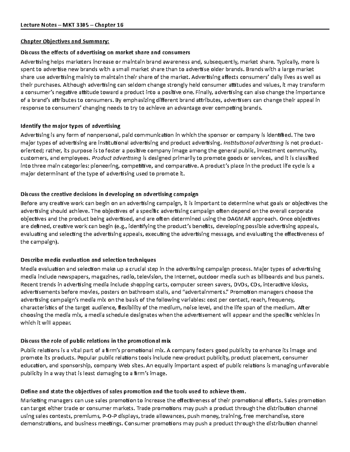Chapter 16 - MKT 3305 - Lecture note CH 16 - Lecture Notes MKT 3305 ...