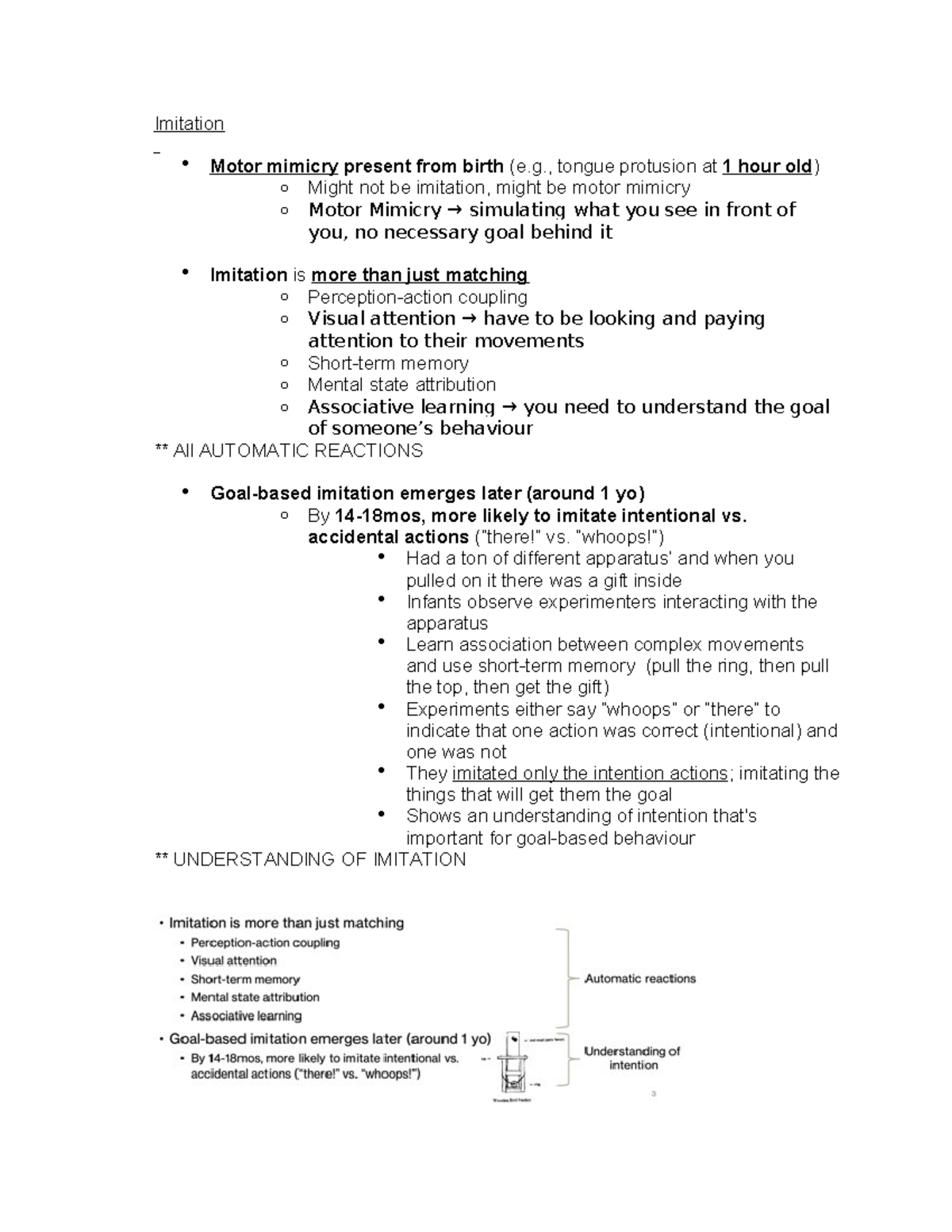 Week 6 - Week 6 notes on - Imitation Motor mimicry present from birth ...