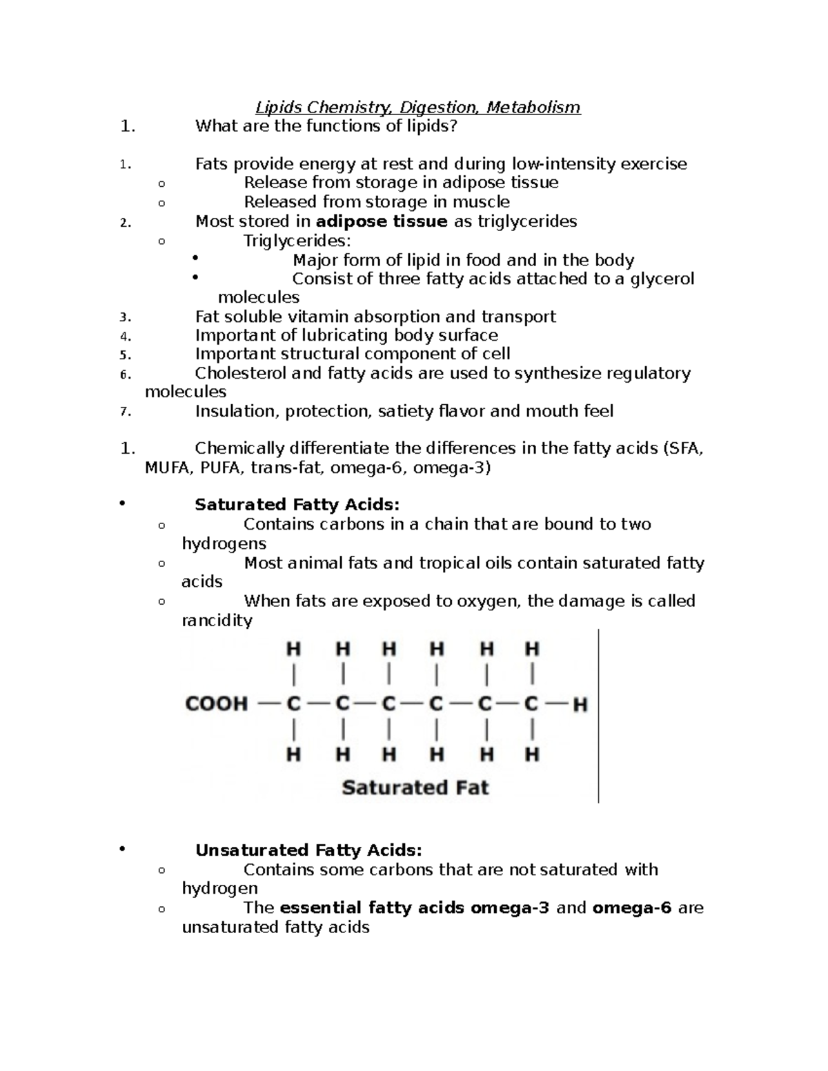 Test 2 study guide - Lipids Chemistry, Digestion, Metabolism What are ...