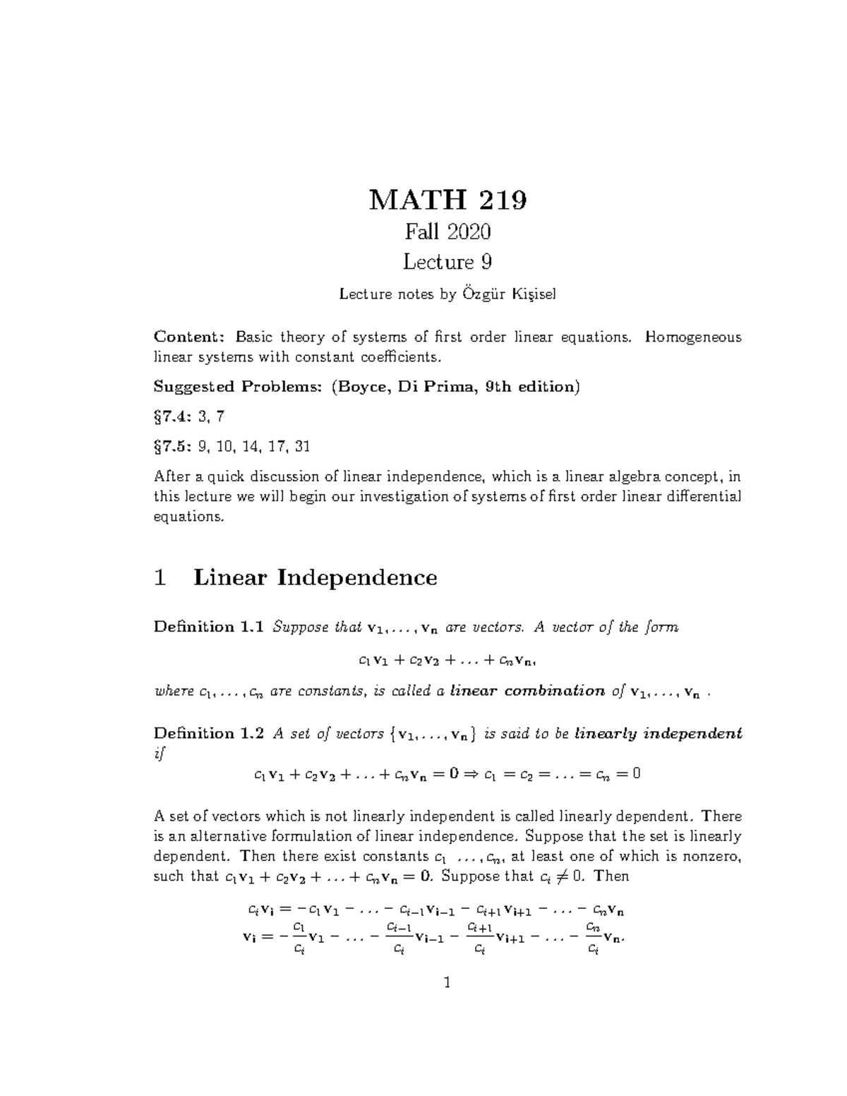 MATH219 Lecture 9 - MATH 219 Fall 2020 Lecture 9 ####### Lecture notes ...