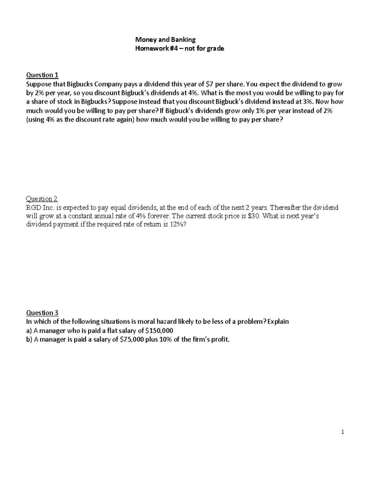 Homework 4 post - 1 Money and Banking Homework #4 – not for grade ...