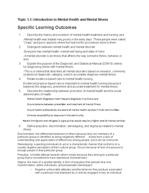 Mental Health Unit 2 Notes - NFDN 2007: Unit 2 Unit 2 Nursing in Mental ...