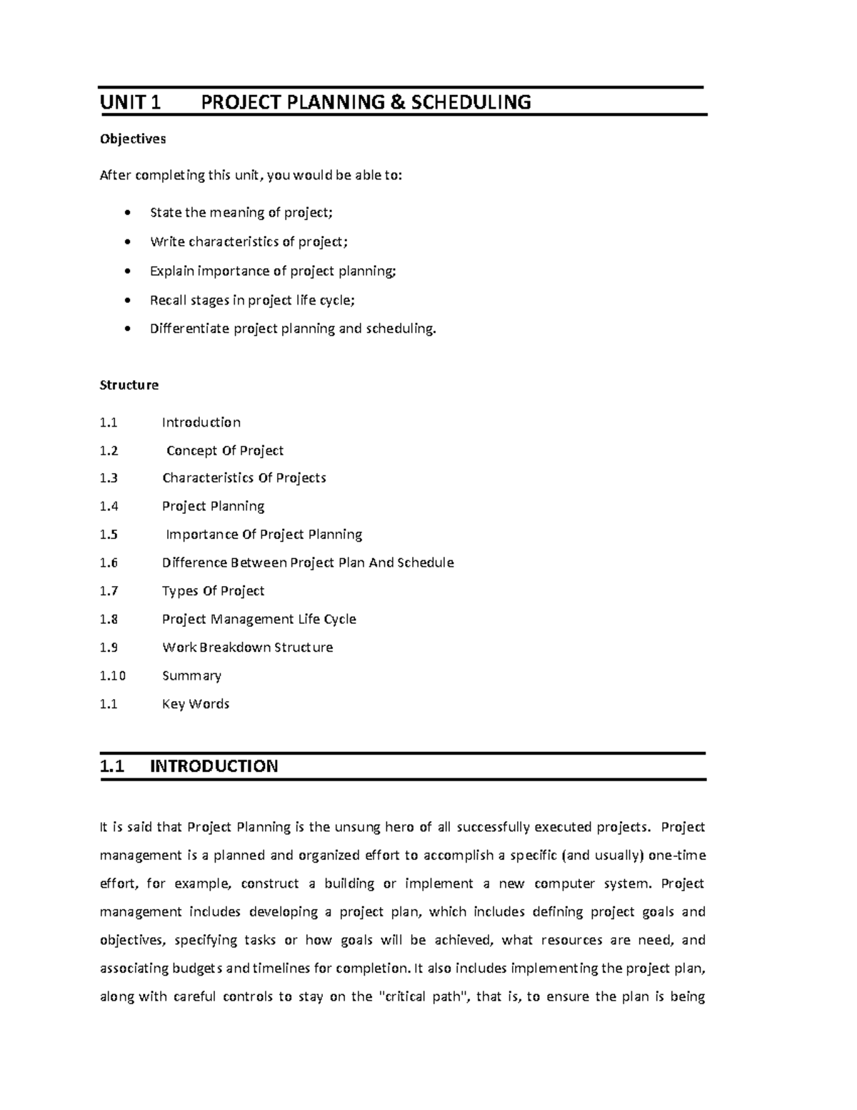 EBook OMBP302 - Project Planning and Scheduling - UNIT 1 PROJECT ...
