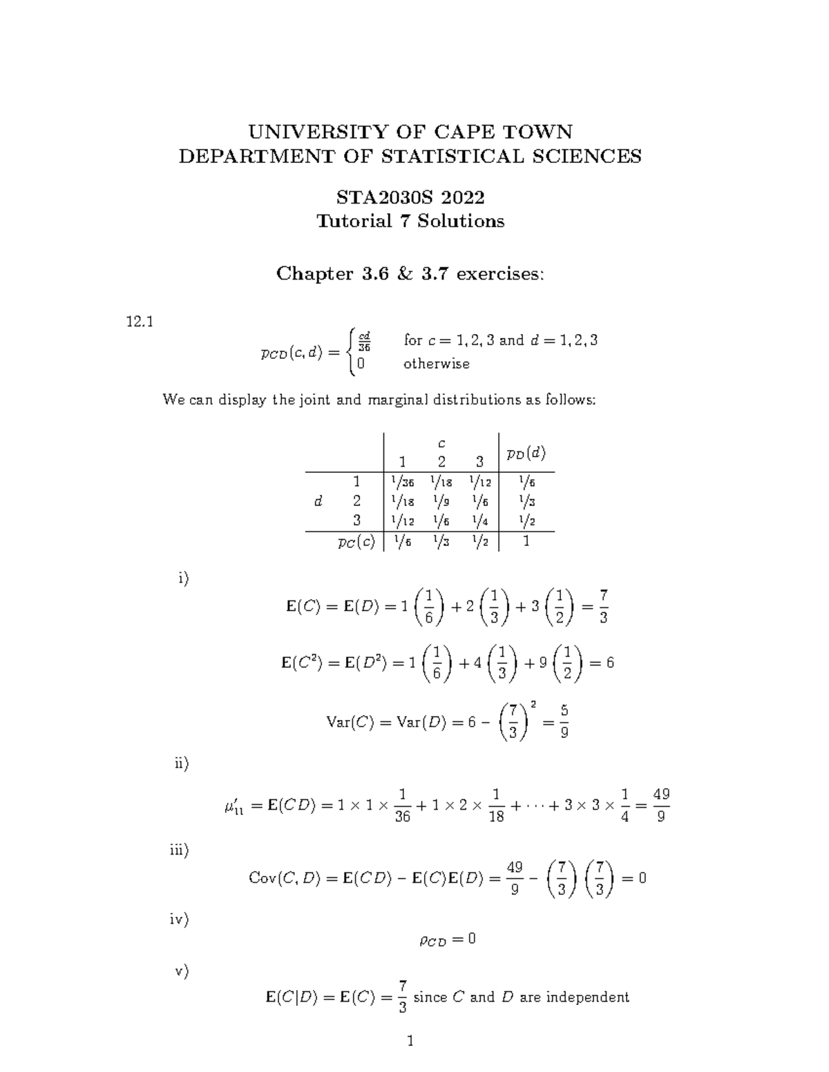 STA2030S 2022 Tutorial 7 Solutions - UNIVERSITY OF CAPE TOWN DEPARTMENT OF STATISTICAL SCIENCES ...