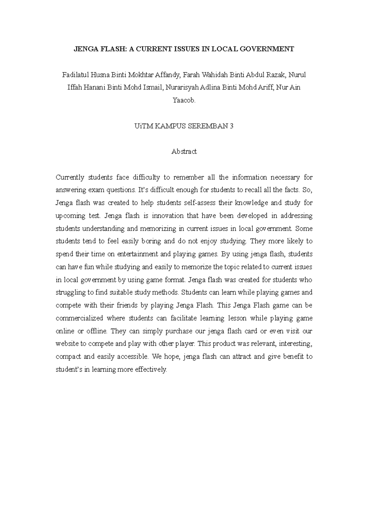 Abstract Siitc PAD320 - JENGA FLASH: A CURRENT ISSUES IN LOCAL ...