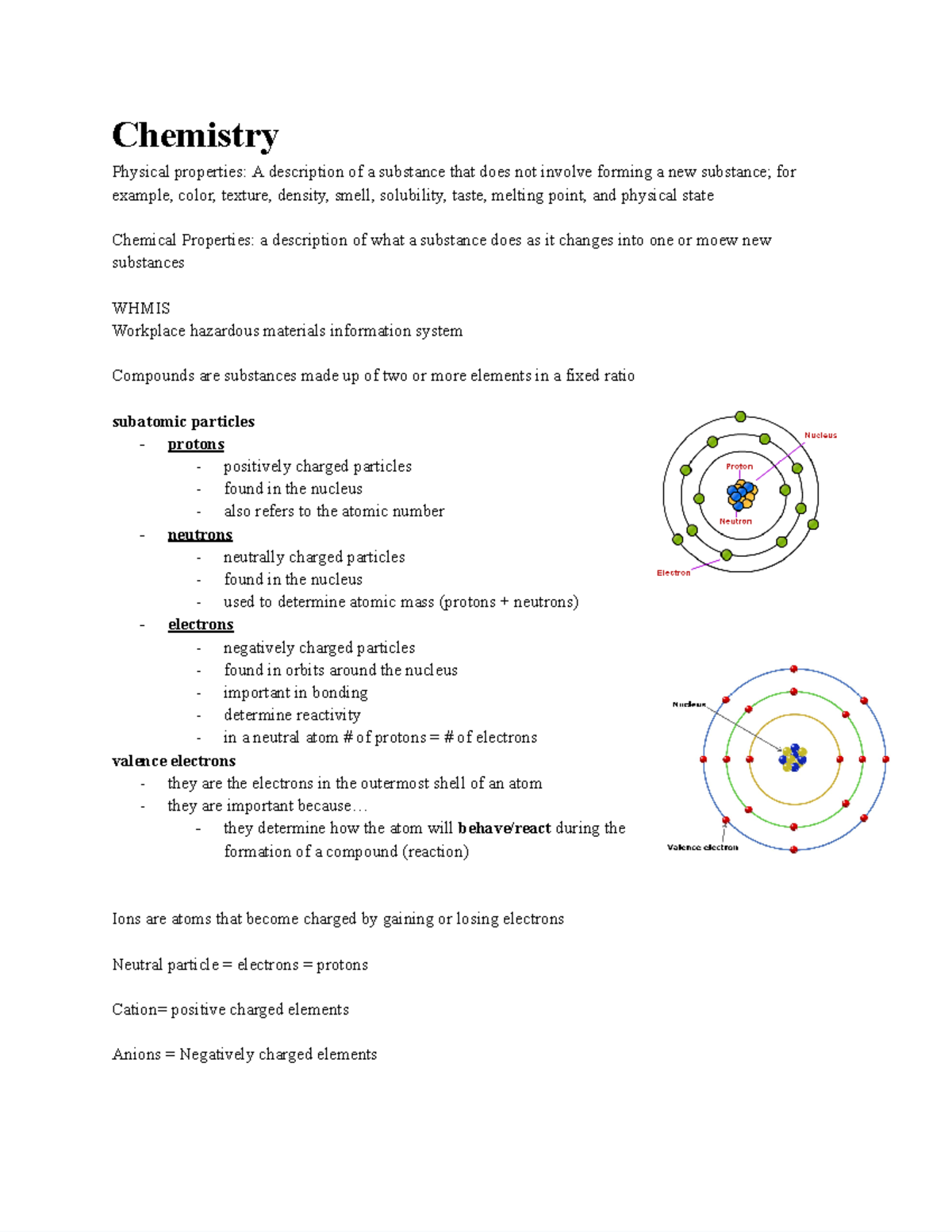Exam Review - Google Docs - Chemistry Physical properties: A ...
