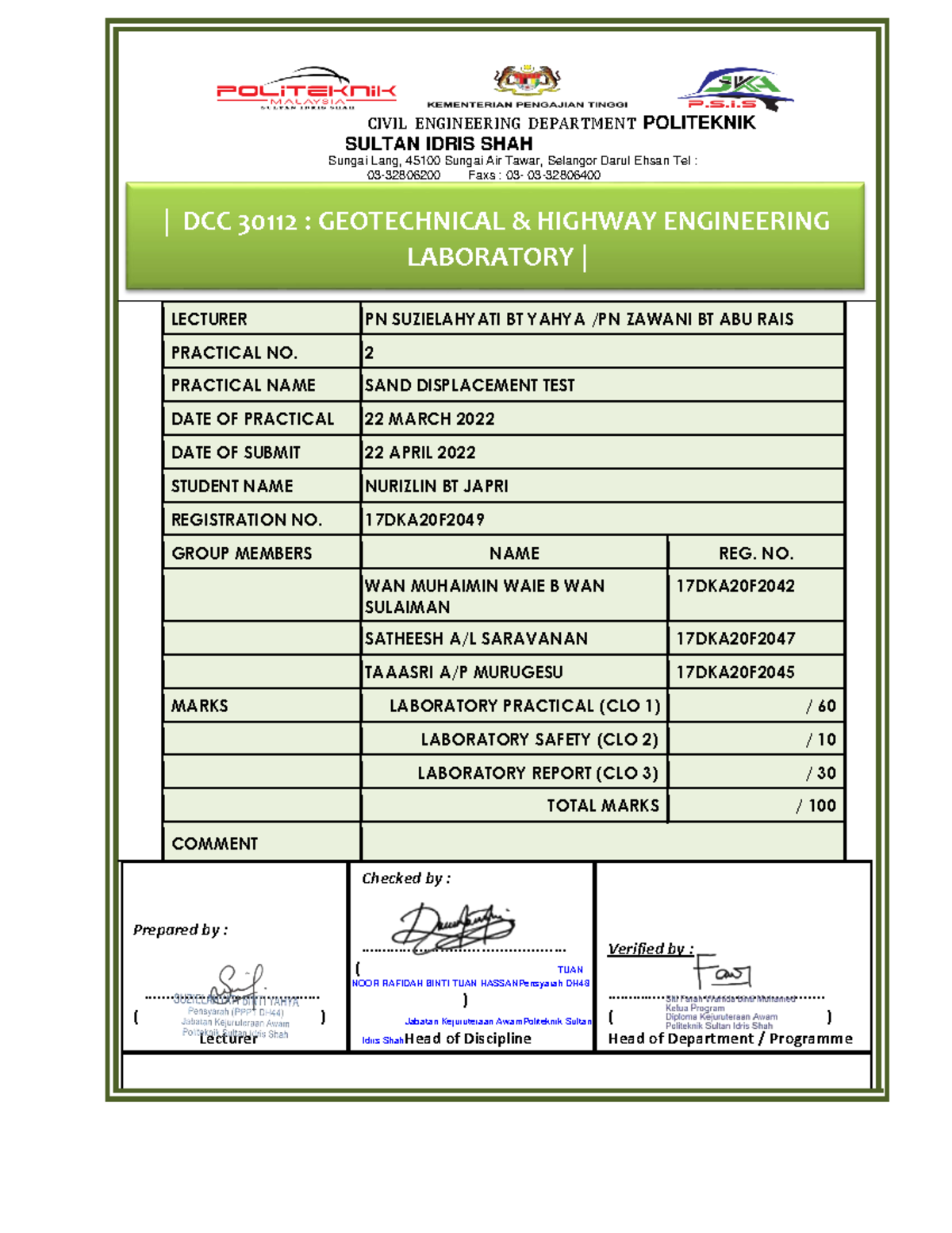sand displacement report - ####### CIVIL ENGINEERING DEPARTMENT ...