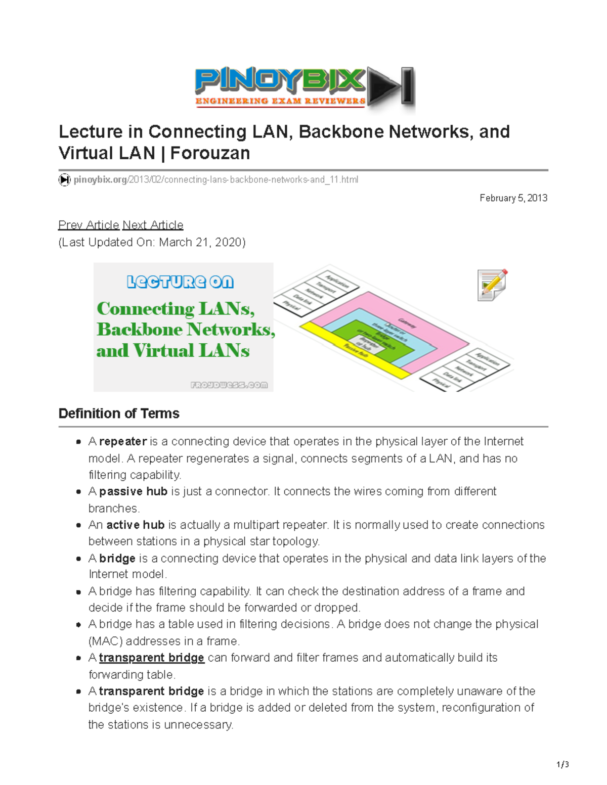 Pinoybix.org-Lecture in Connecting LAN Backbone Networks and Virtual LAN Forouzan - 1/ February ...