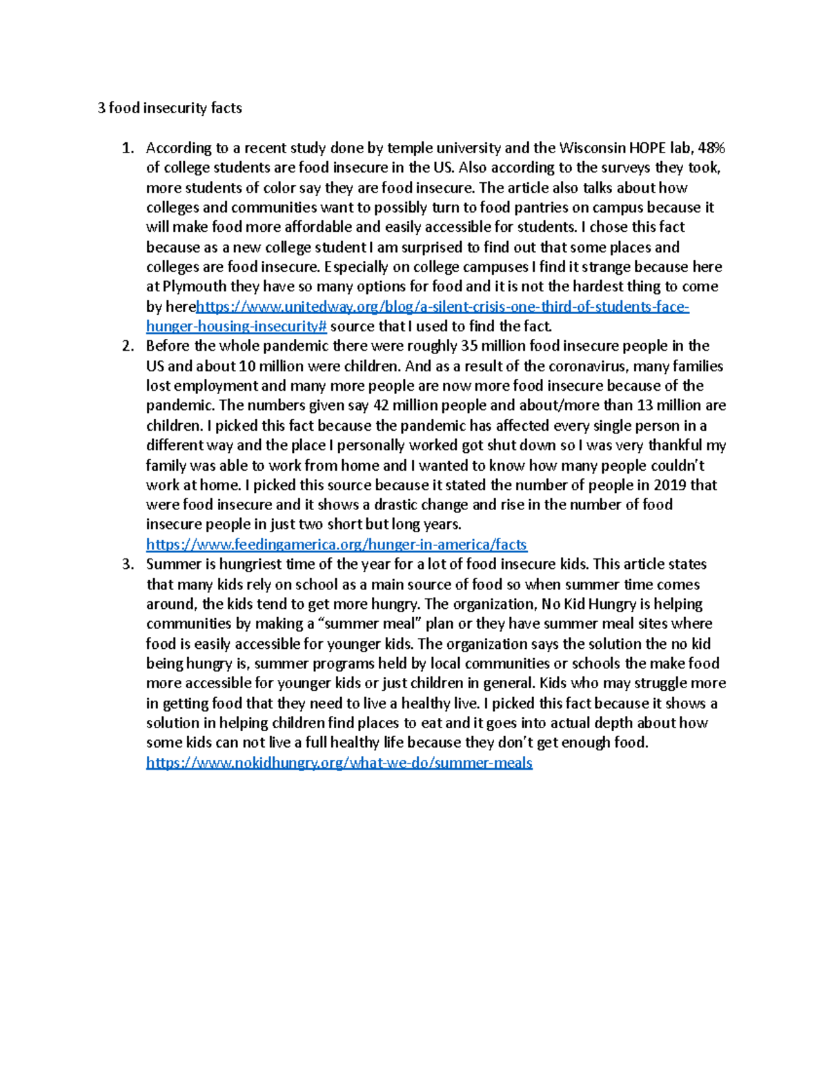 3 food insecurity facts - According to a recent study done by temple ...