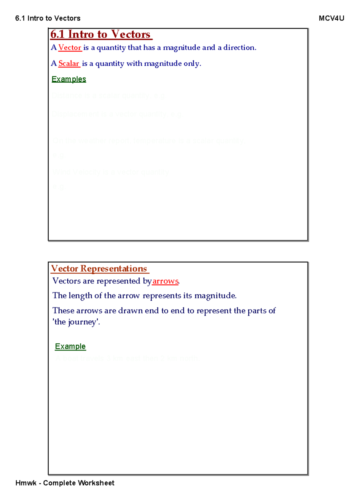 6.1 Intro to Vectors blank note - 6 Intro to Vectors - Studocu
