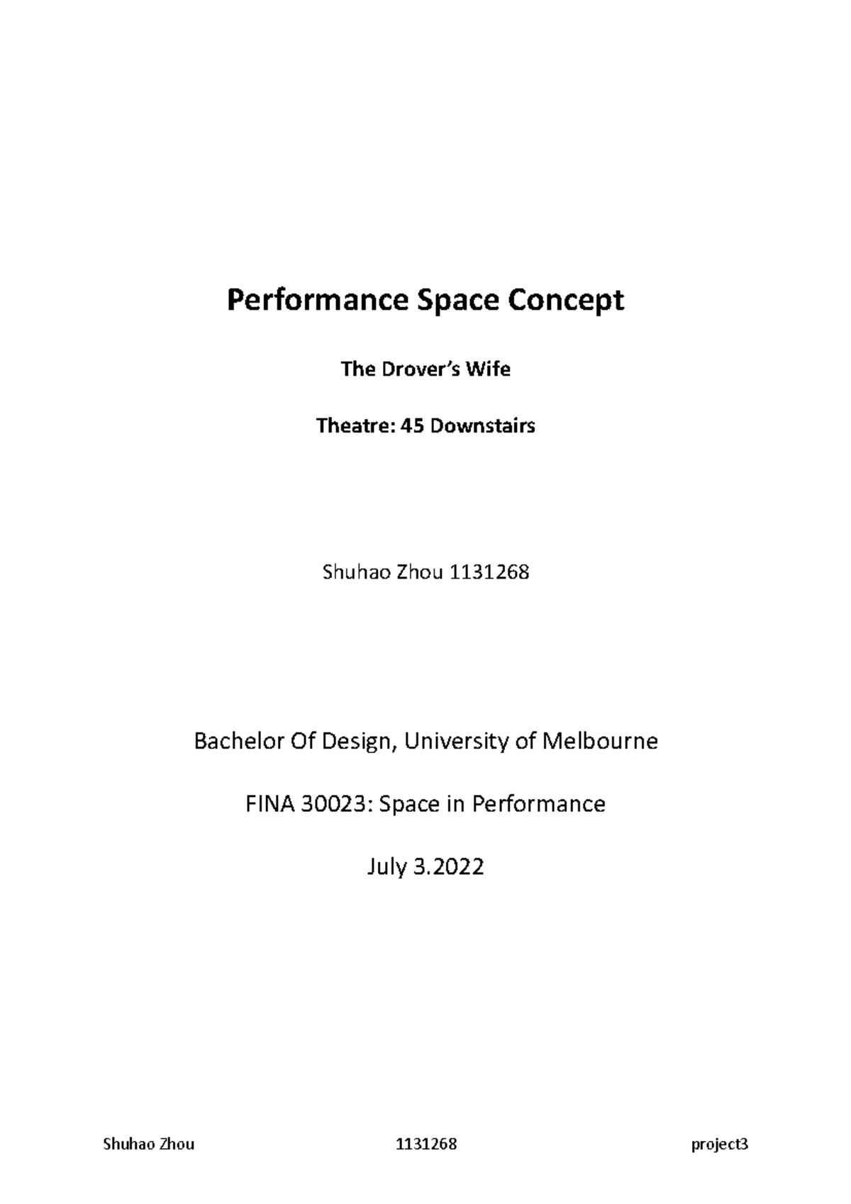 Performance Space Concept - "The Drover's Wife” is a short story ...