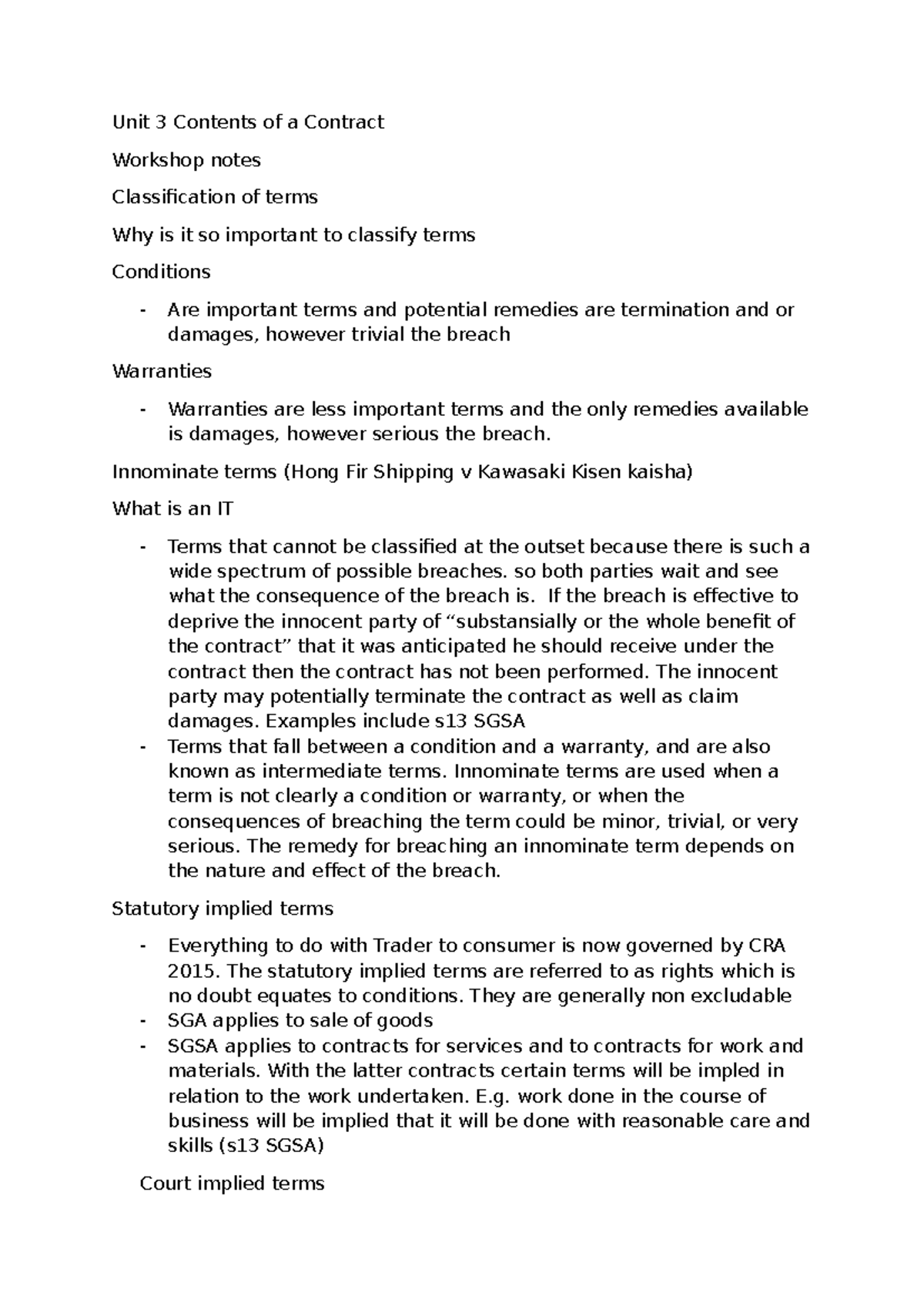 Unit 3 Contents of a Contract - Unit 3 Contents of a Contract Workshop ...