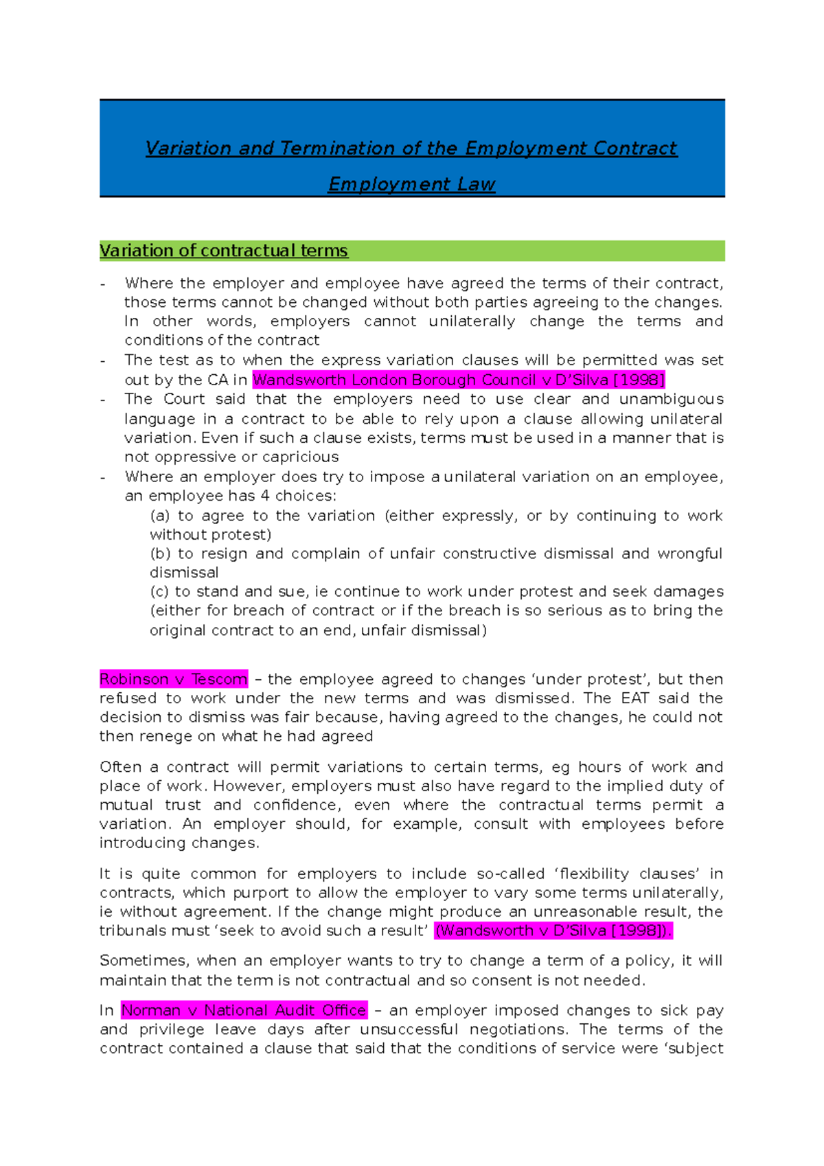 Variation and termination of the contract - Variation and Termination ...