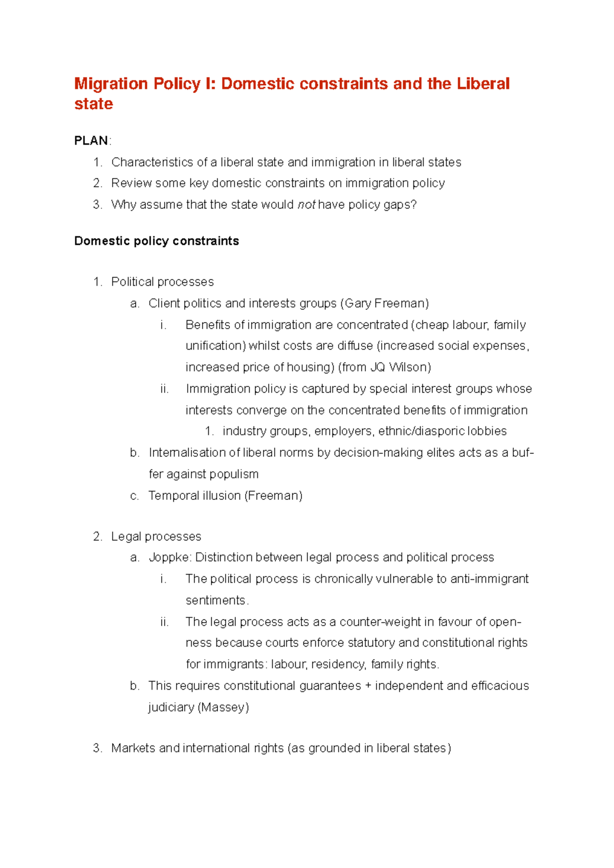 Migration Policy I- Domestic constraints and the Liberal state ...