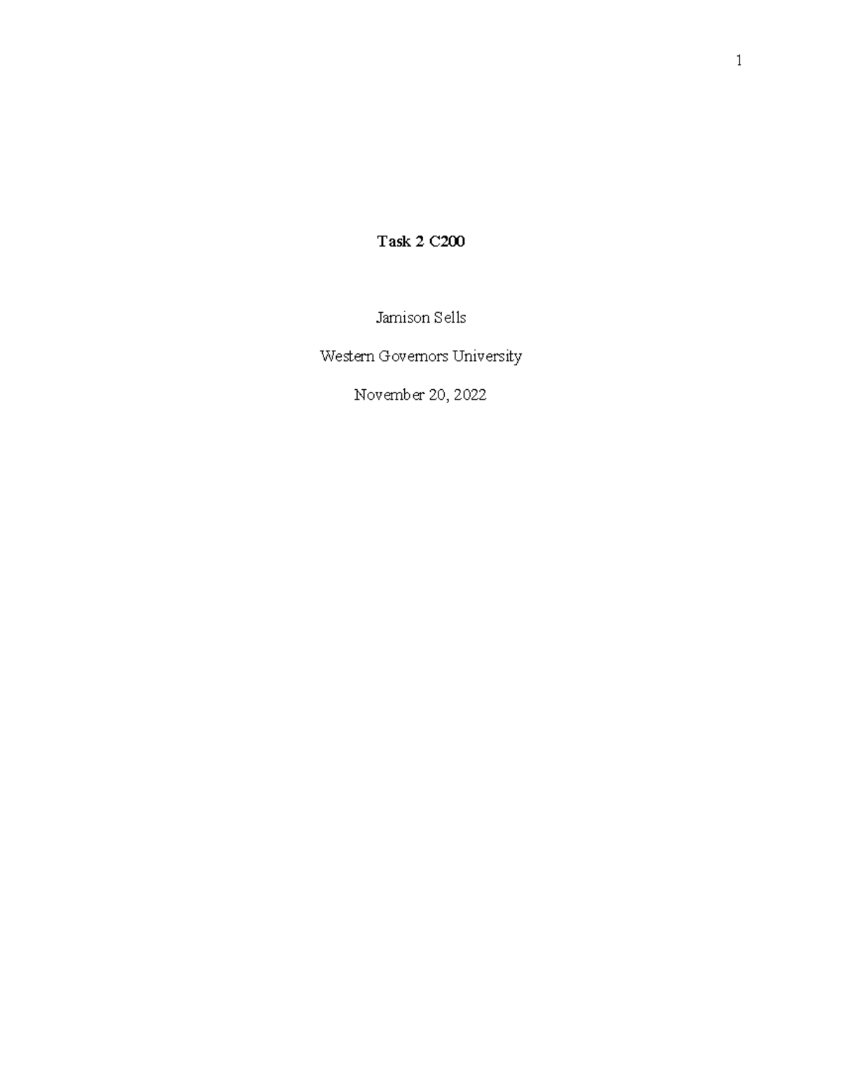 Task2 c200 - Task 2 - Task 2 C Jamison Sells Western Governors ...