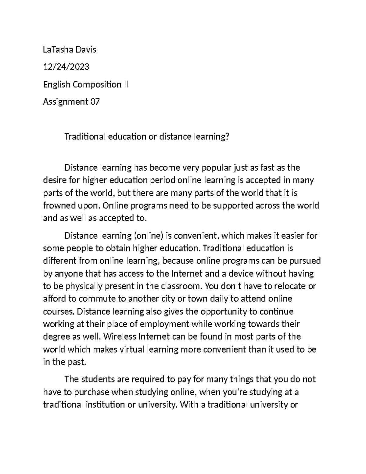 English Composition LL Assignment 07 - LaTasha Davis 12/24/ English ...