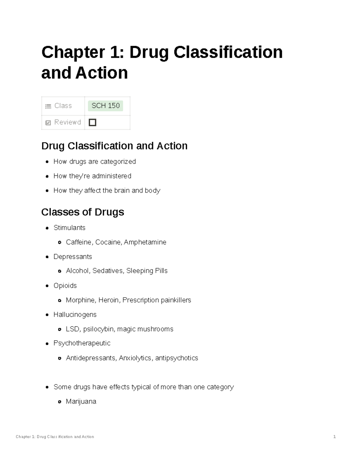 SCH 150 CHAPTER 1 - Drug Classification & Action - Chapter 1: Drug ...
