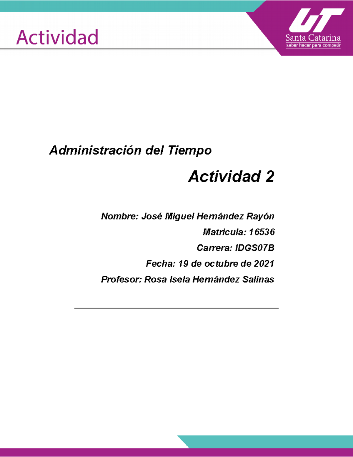 Act2-ADT-HR ADMINISTRACION DEL TIEMPO UTSC - Administración - Studocu
