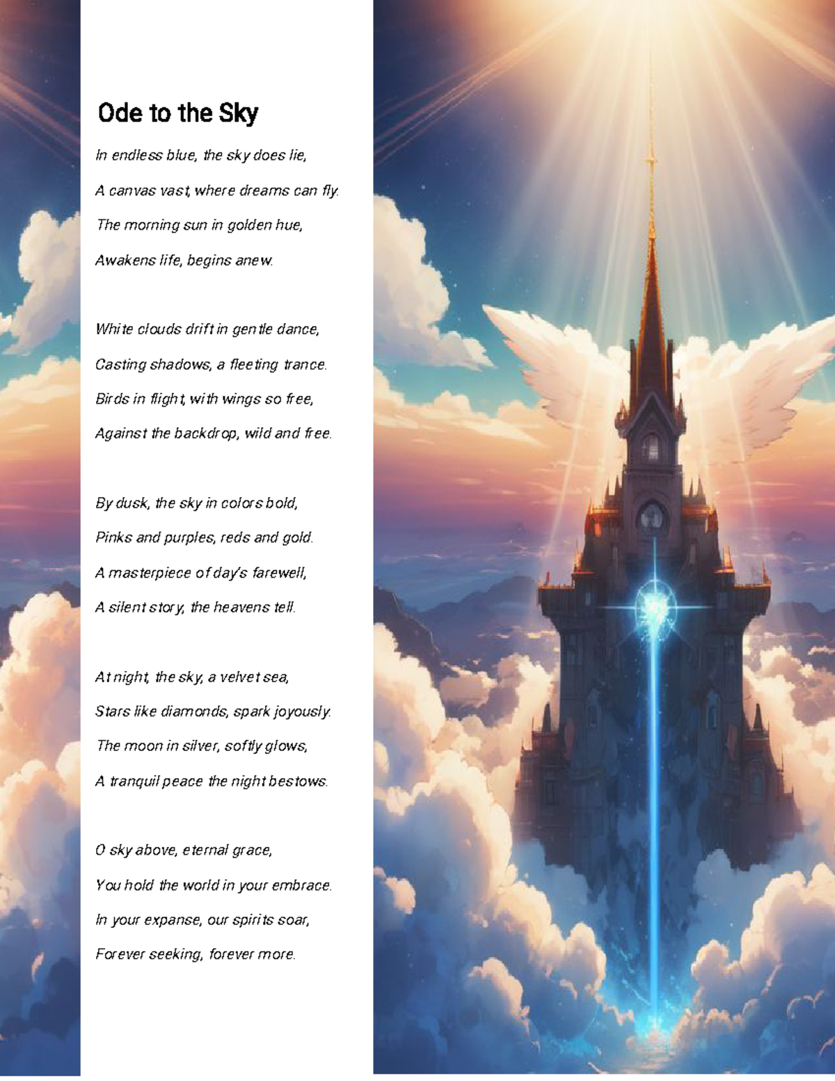 Ode to the Sky - creative - Ode to the Sky In endless blue, the sky ...