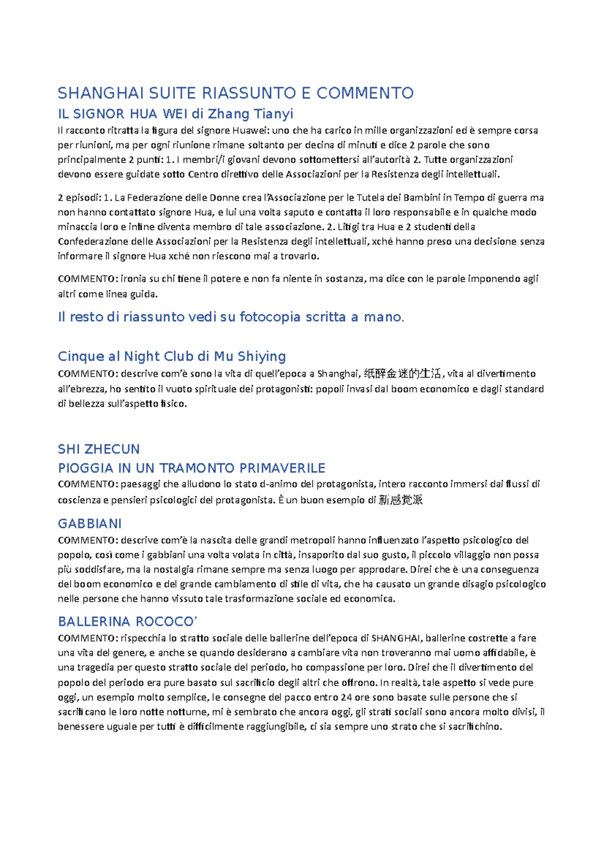 Shanghai suite - COMMENTO PERSONALE - SHANGHAI SUITE RIASSUNTO E ...