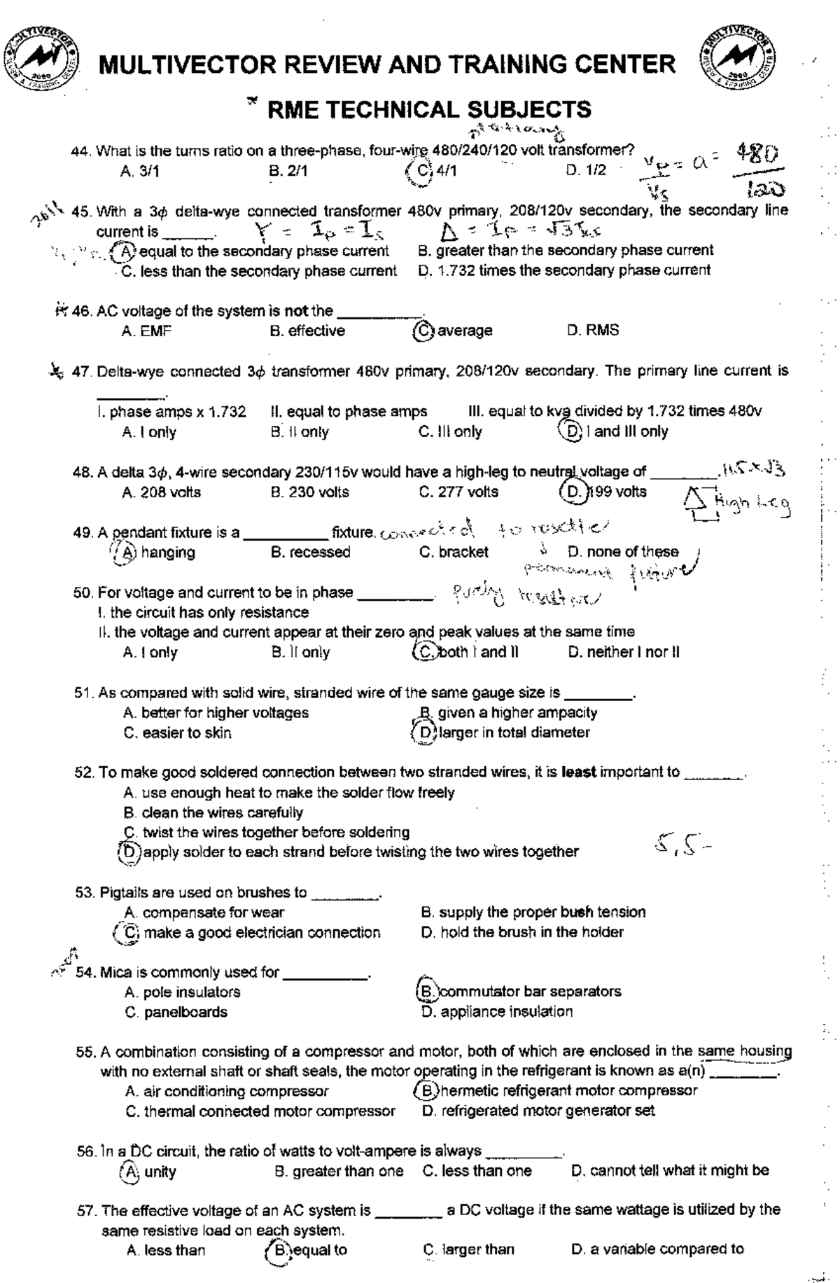 Sample/practice exam 16 2016, questions and answers - BS Electrical ...