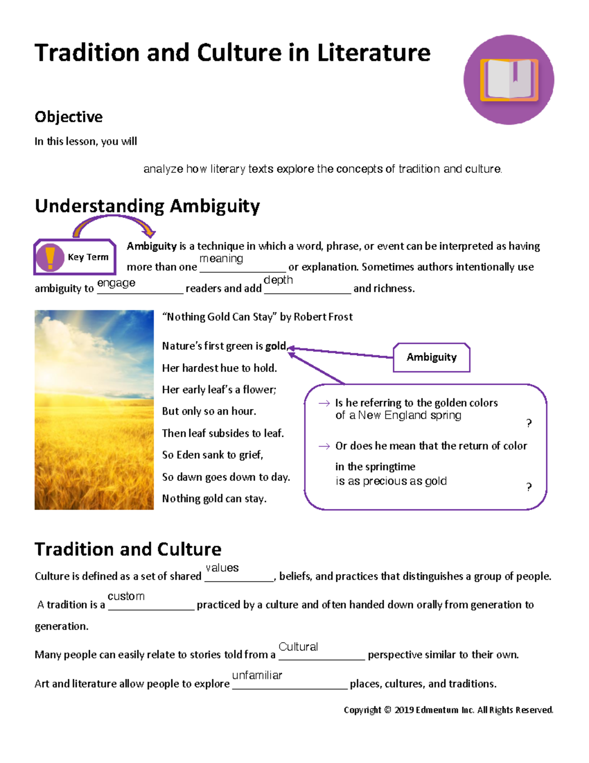 Guided Notes - Tradition and Culture in Literature - Tradition and ...
