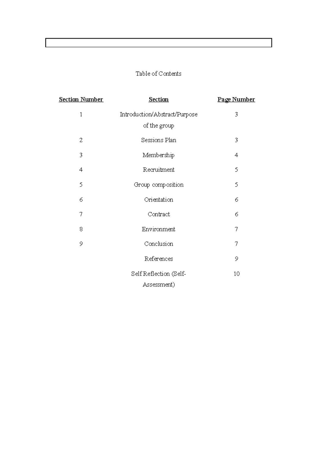 Assignment 1 Example - Table of Contents Section Number Section Page ...