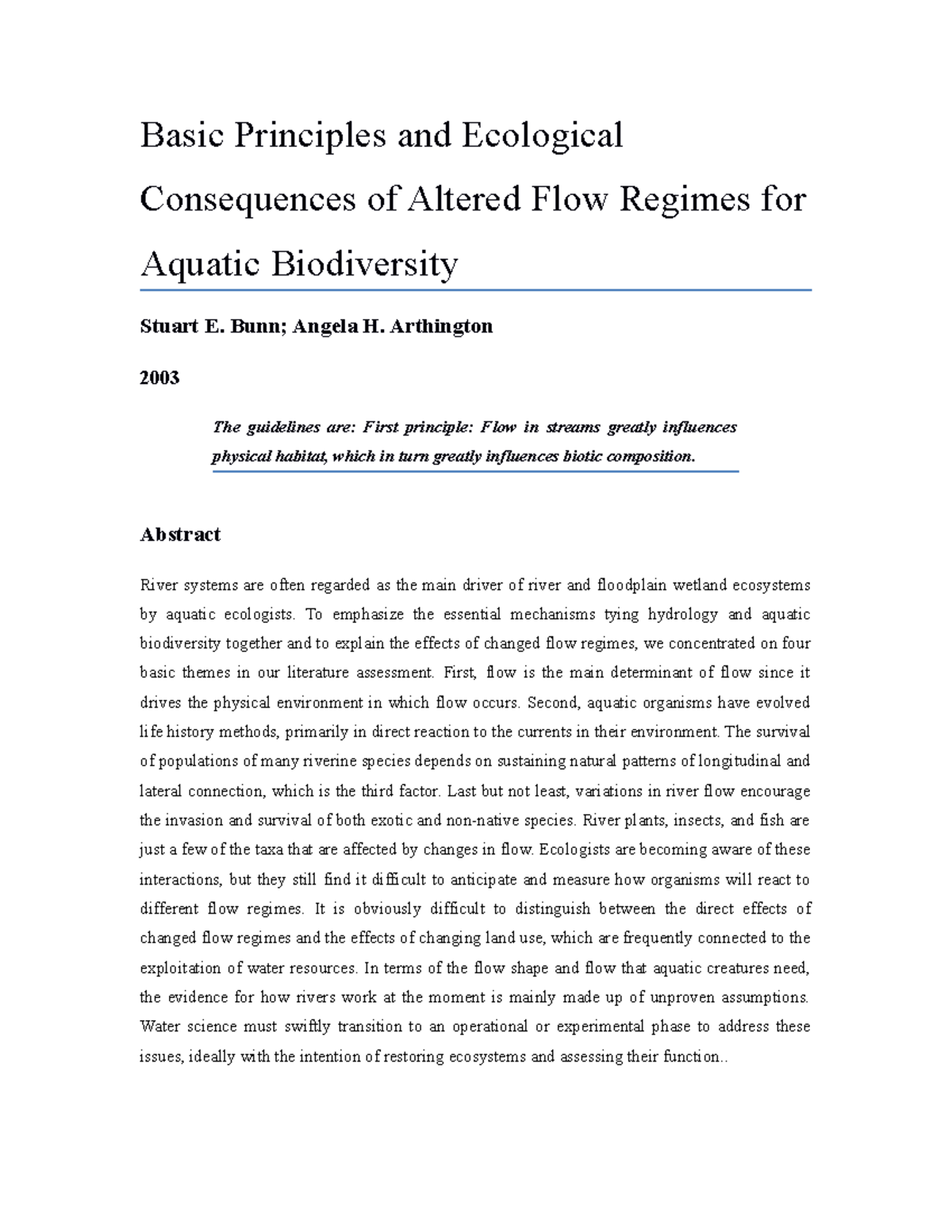 3. Basic Principles and Ecological Consequences of Altered Flow Regimes ...
