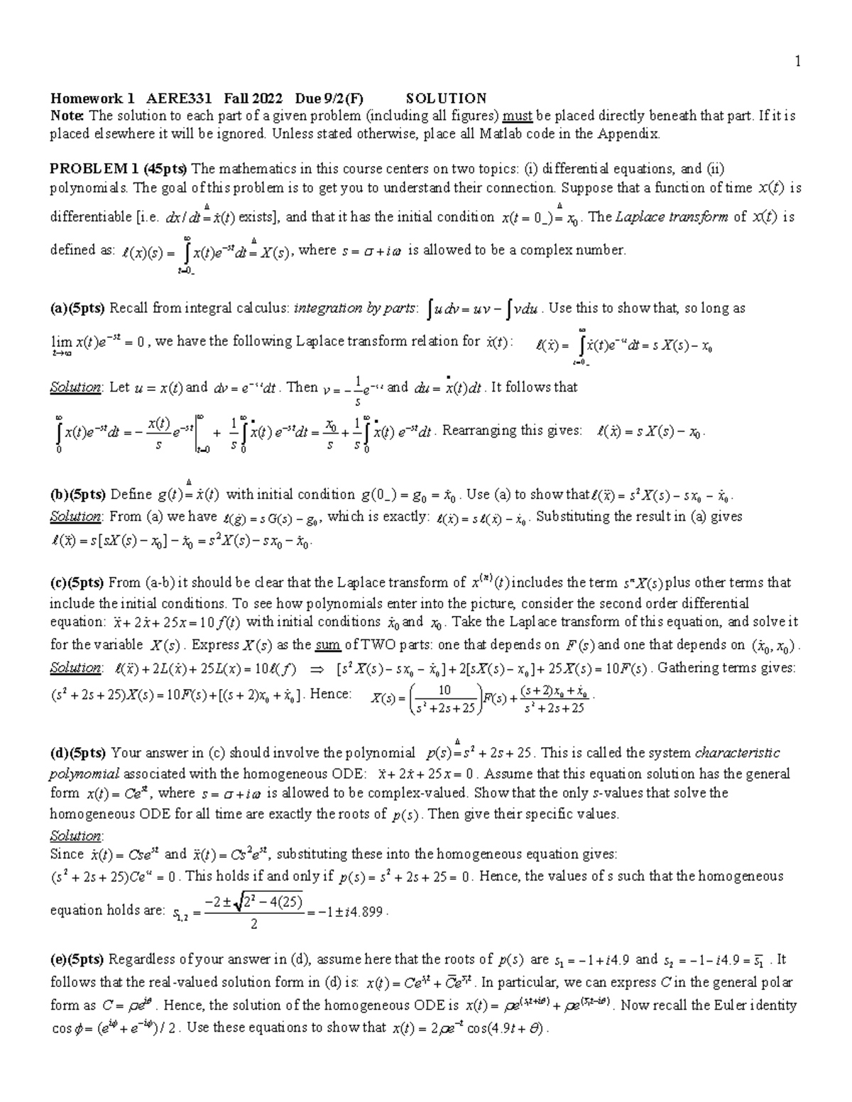 Homework 1 With Solutions Homework 1 Aere331 Fall 2022 Due 9 2 F