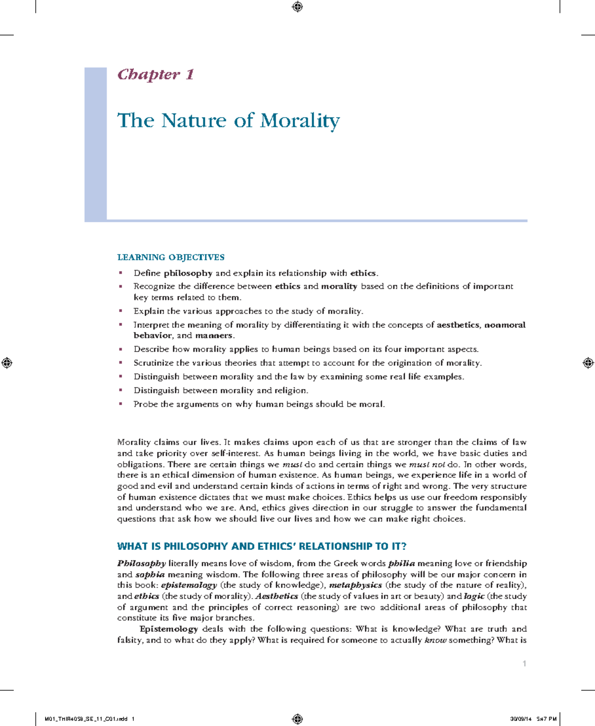 02 THE Nature OF Morality - 1 LEARNING OBJECTIVES Define philosophy and explain its relationship ...