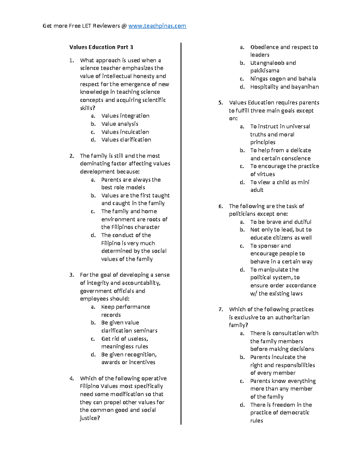Part 3 Values Education www - Values Education Part 3 What approach is ...