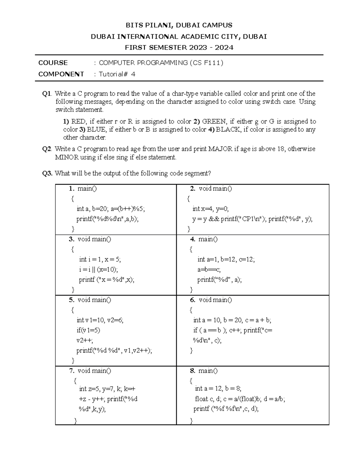 4. CP Tutorial - BITS PILANI, DUBAI CAMPUS DUBAI INTERNATIONAL ACADEMIC CITY, DUBAI FIRST ...