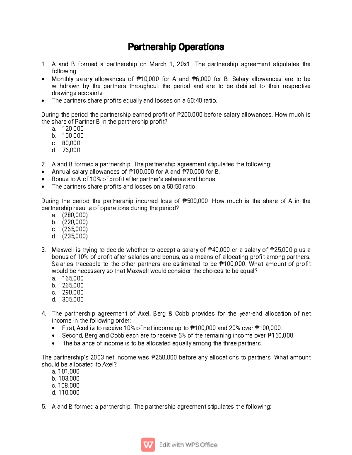 Partnership-Operations-Dissolution - Partnership Operations 1. A and B ...