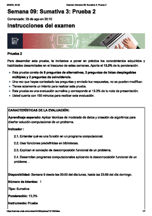 Examen Semana 09 Sumativa 3 Prueba 2 - Semana 09: Sumativa 3: Prueba 2 Comenzado: 12 de mayo en ...